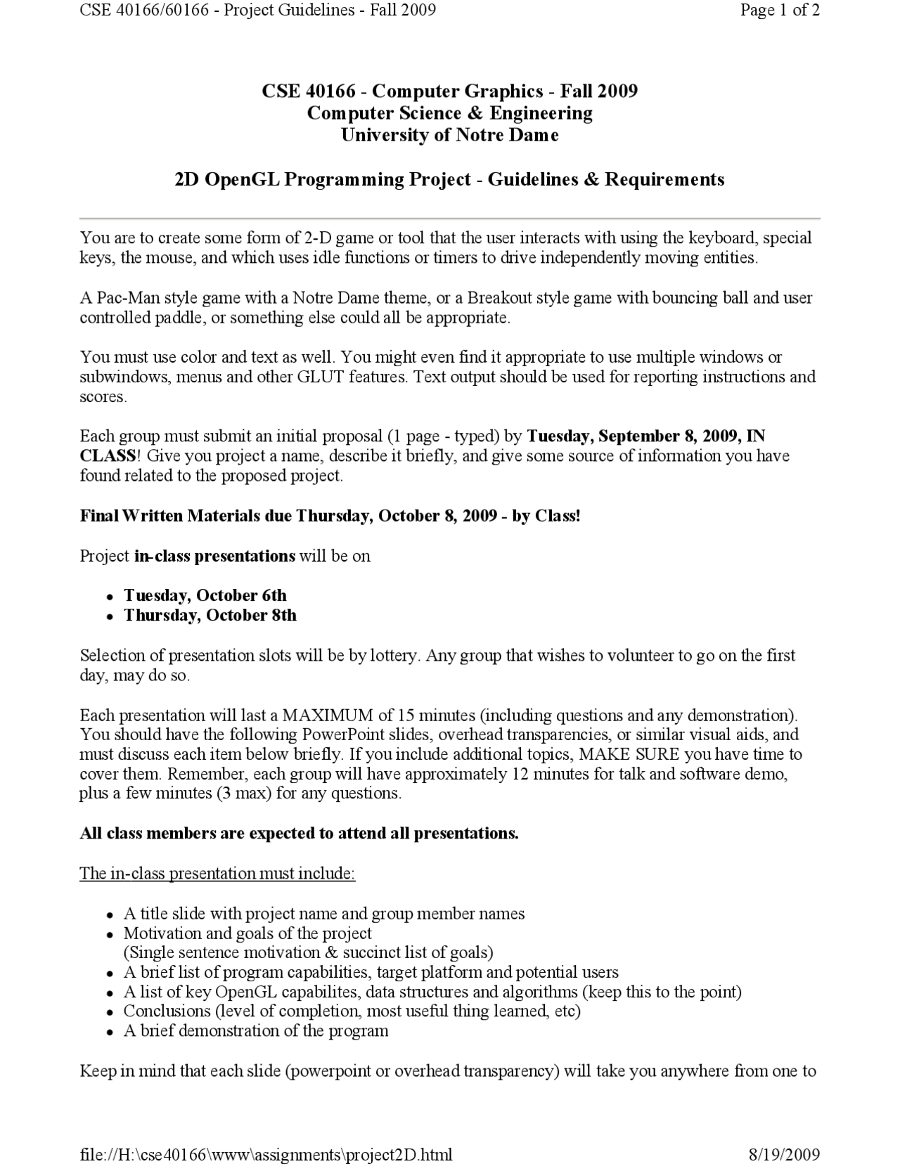 2d Opengl Programming Project Guidelines And Requirements Cse 40166