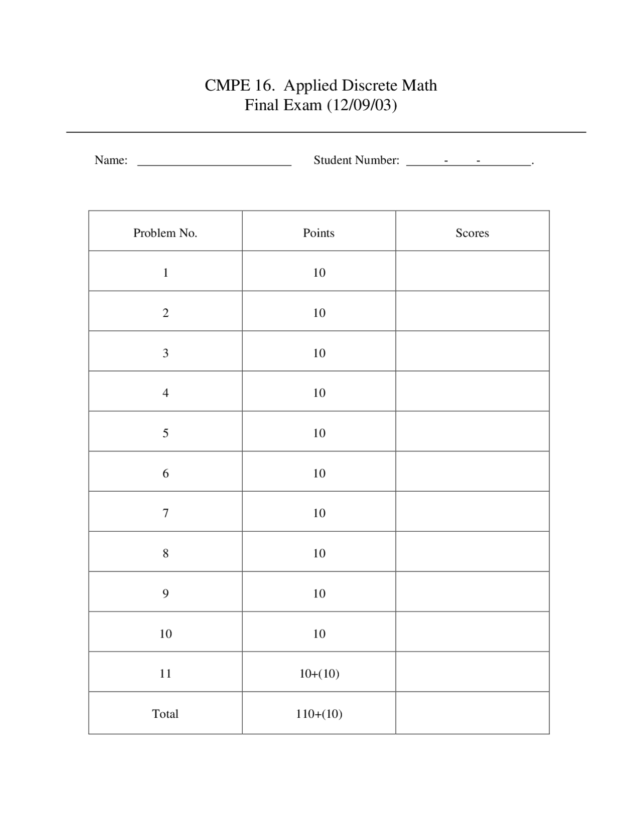 11 Solved Problems On Applied Discrete Mathematics Final Exam Cmpe 16 Docsity