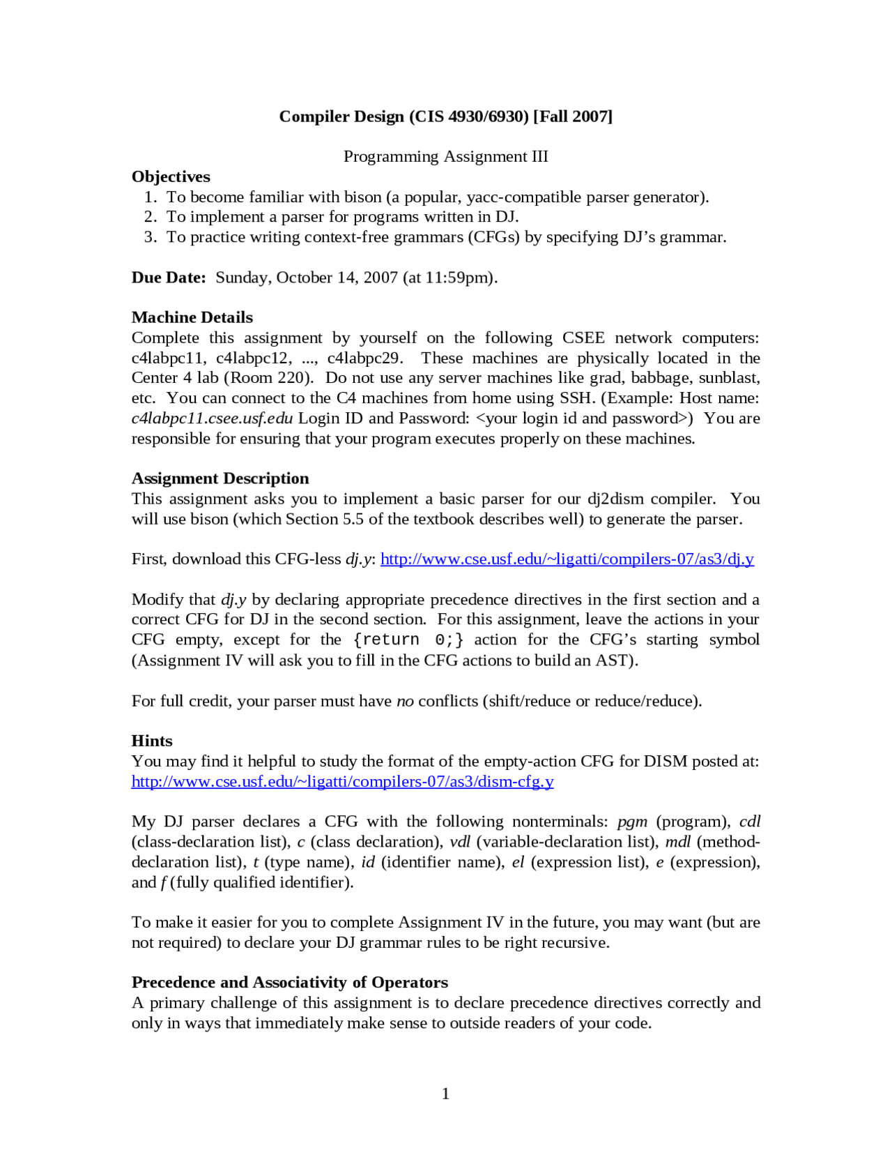 Compiler Design In Introduction To Robotics Assignment 3 Cis 4930 Docsity