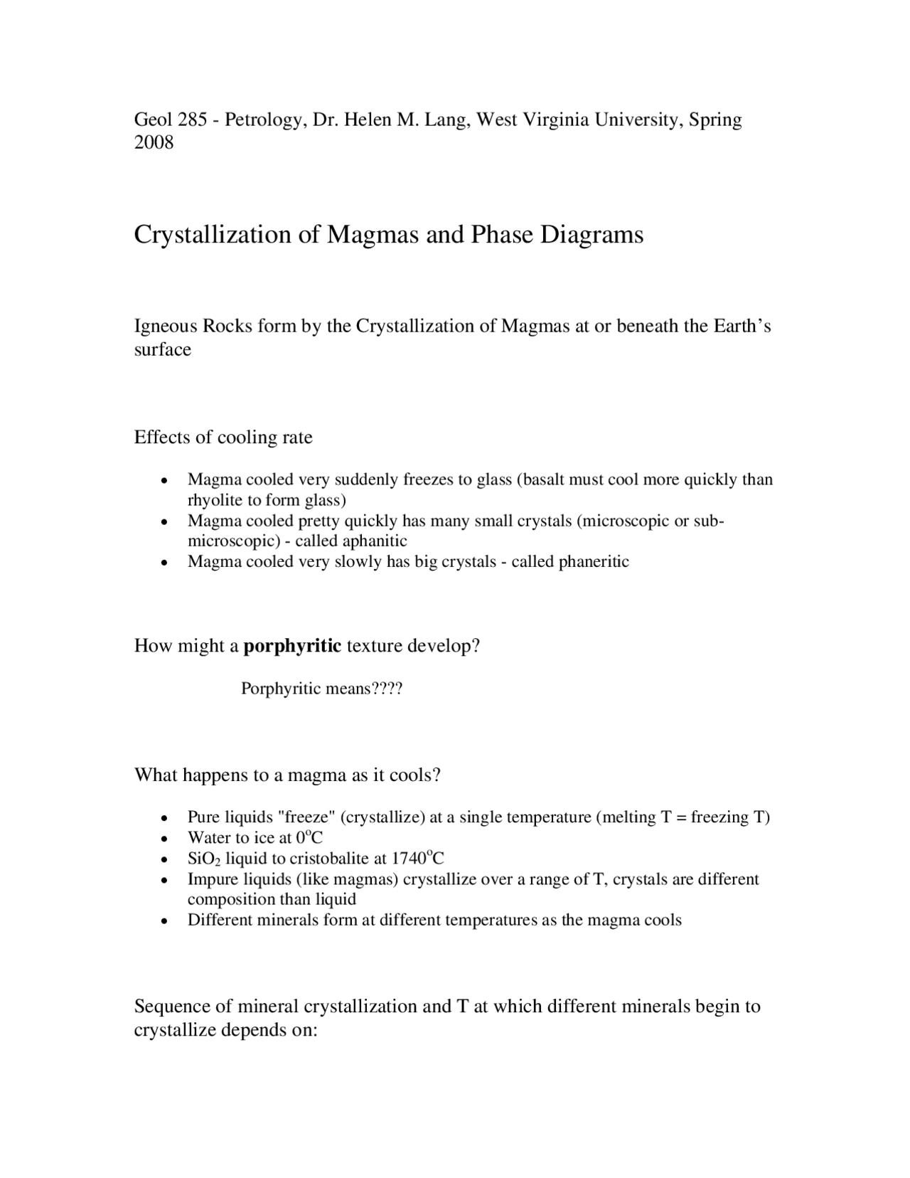 Crystallization of Magmas and Phase Diagrams - Introductory Petrology ...