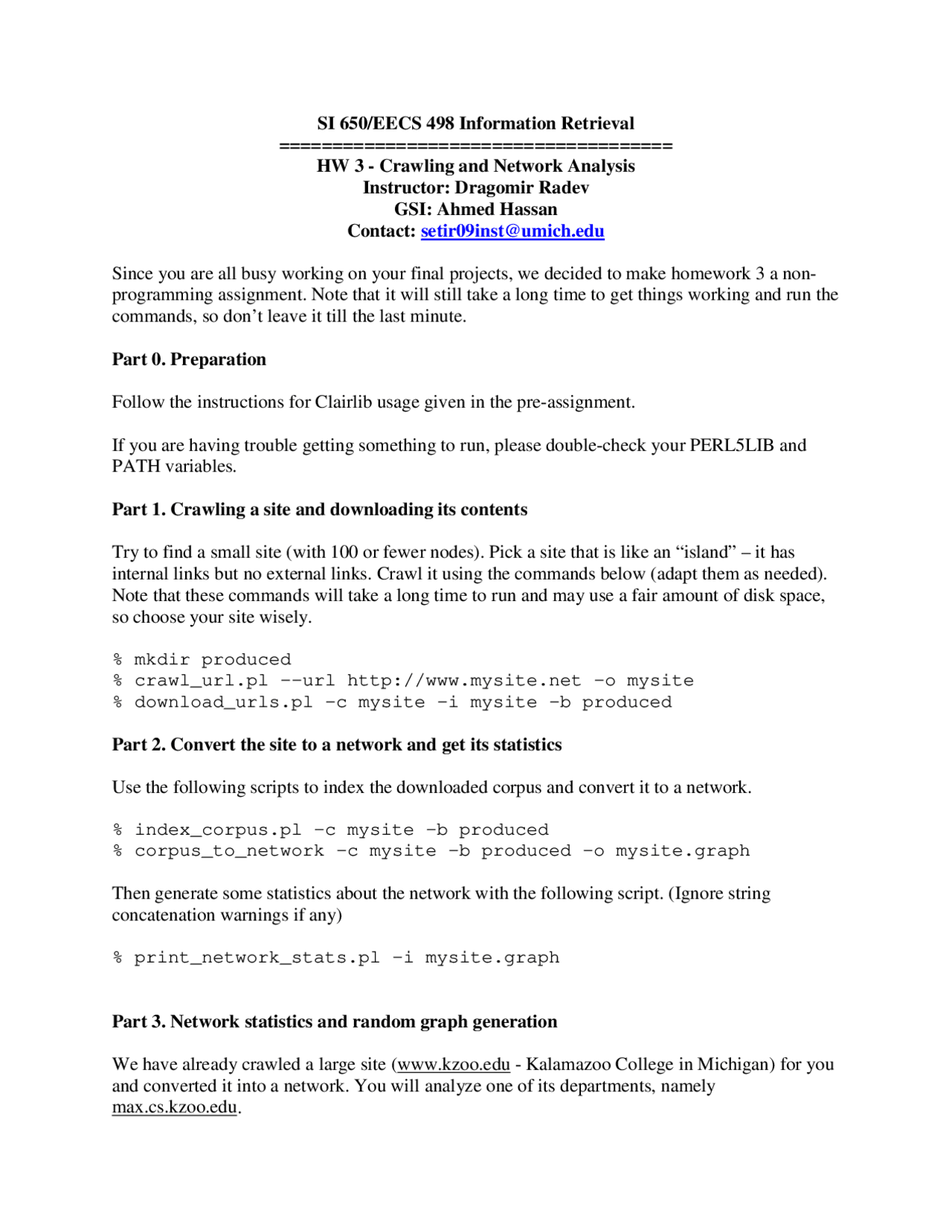 Homework 3 For Crawling And Network Analysis Eecs 498 Docsity