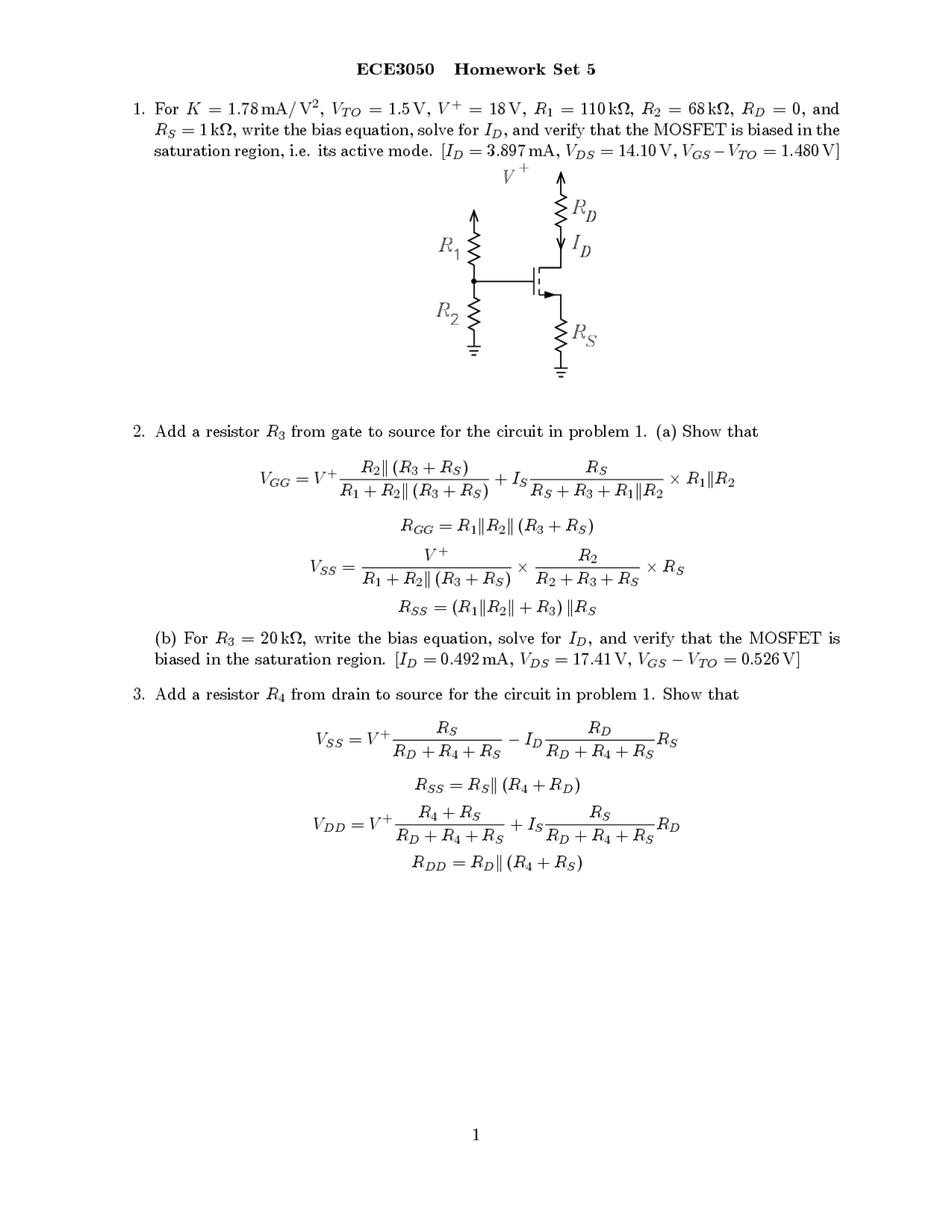 3 Solved Problems On Saturation Region Assignment Ece 3050 Docsity