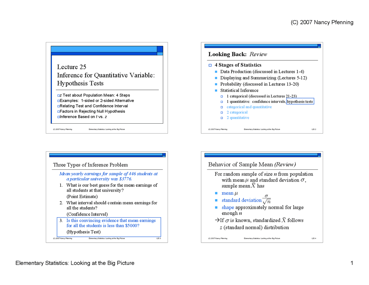 Inference For Quantitative Variable Hypothesis Tests Lecture Slides Stat 0200 Docsity