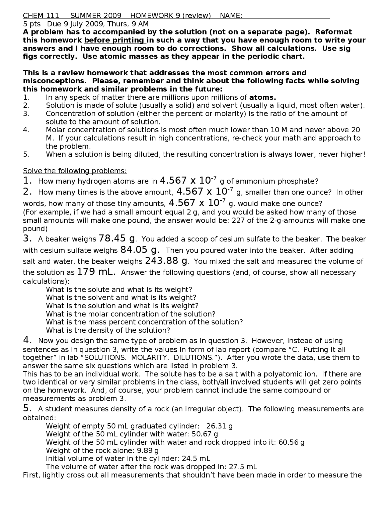 Practice Assignment 9 Elements Of General Chemistry Chem 111 Docsity