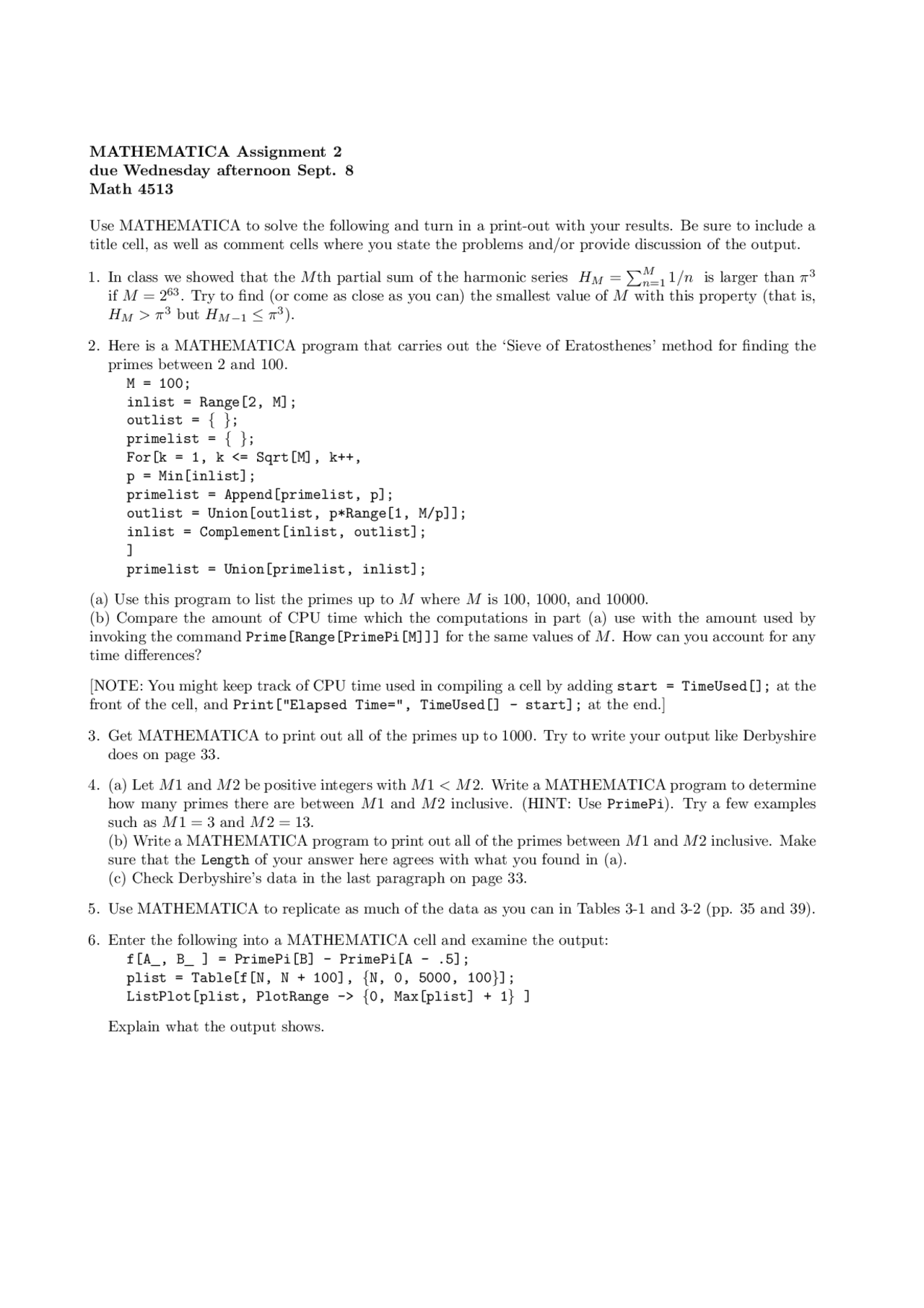 Questions For Assignment 2 Senior Mathematics Seminar Math 4513