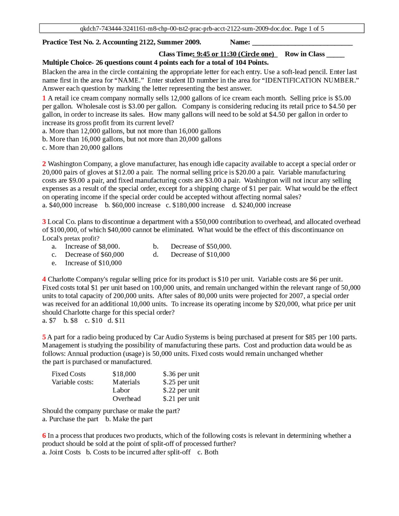 Principles Of Accounting Ii Practice Questions For Final Exam Acct
