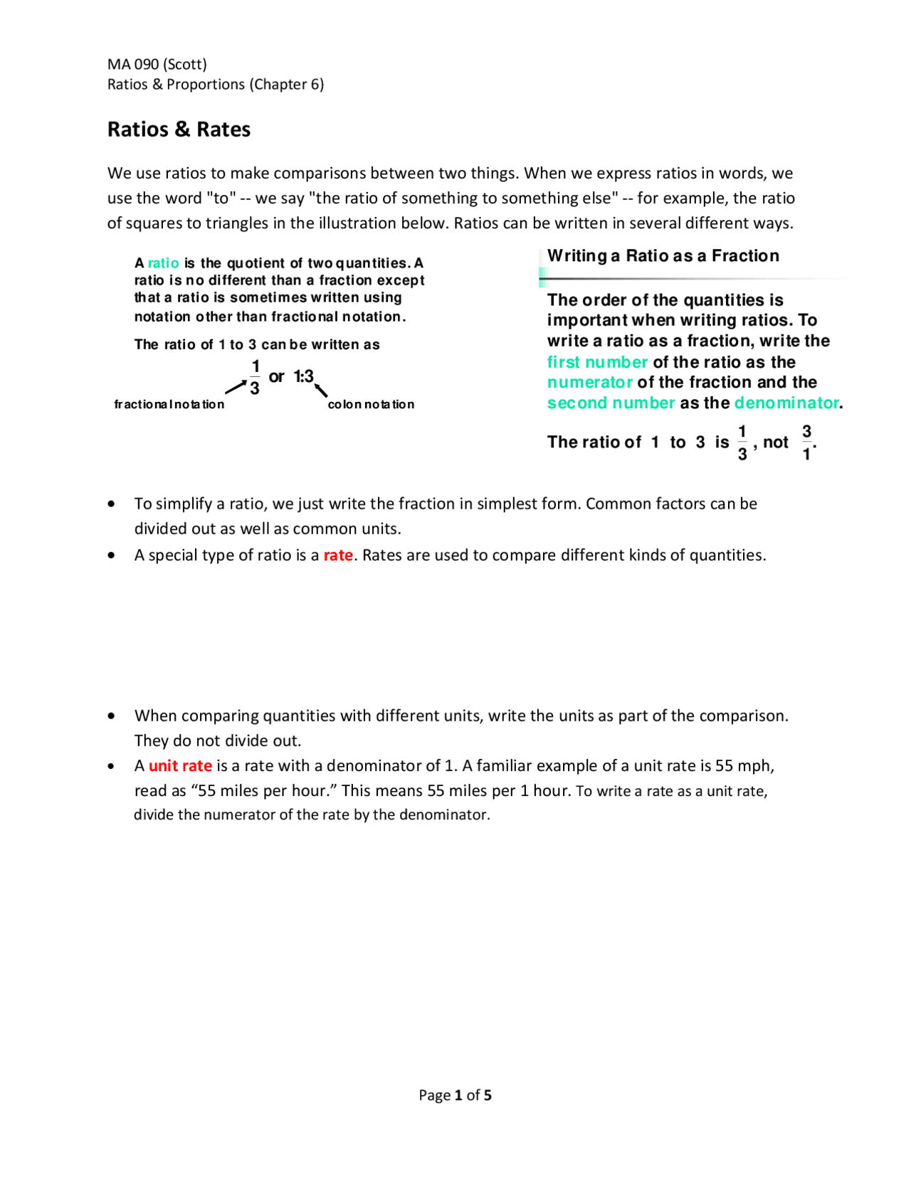 Ratios and Rates - Pre Algebra - Notes | MA 090 - Docsity
