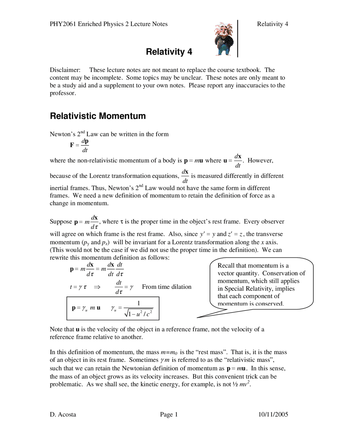 Lecture Notes On Relativity 4 Enriched Physics 2 Phy 2061 Docsity
