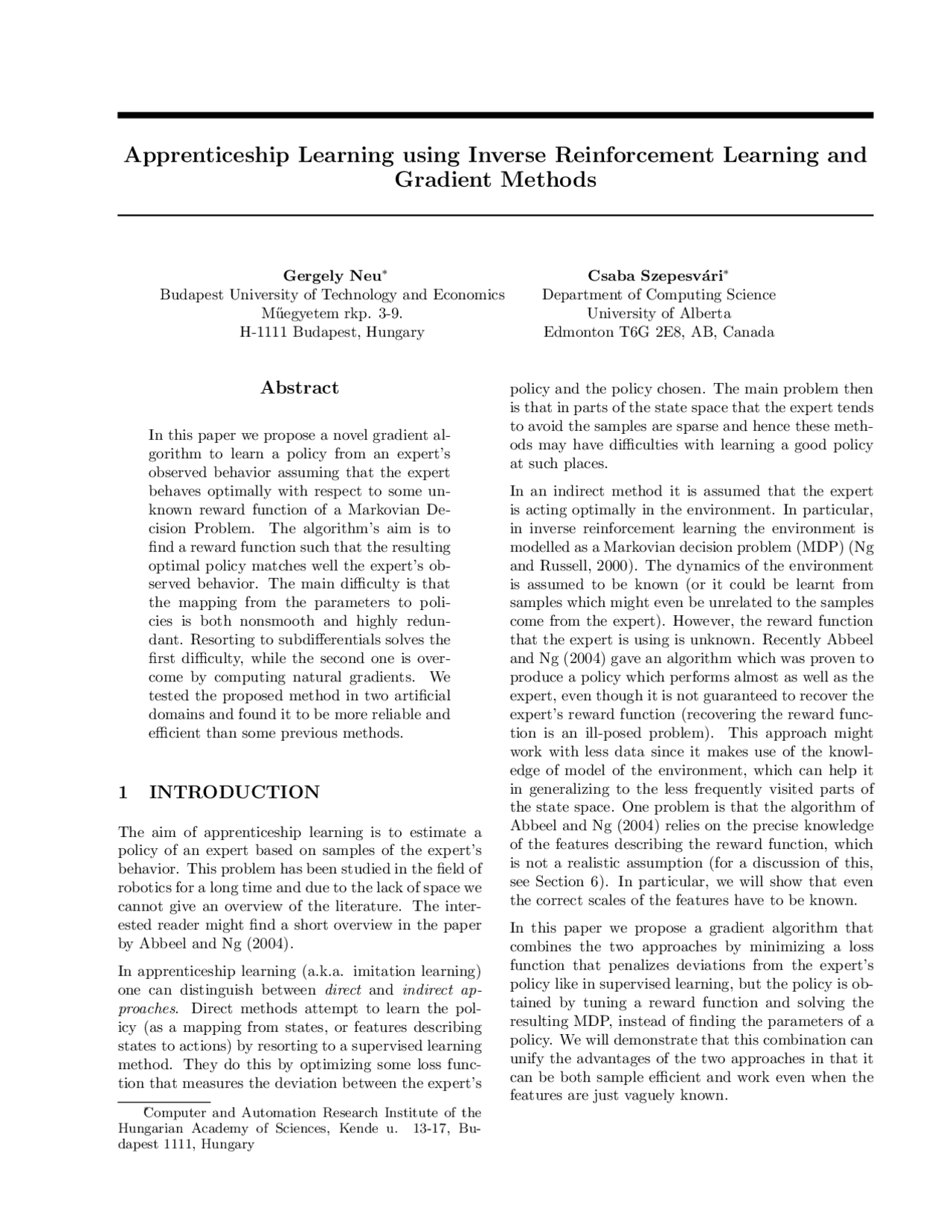 Apprenticeship Learning Using Inverse Reinforcement Learning and ...
