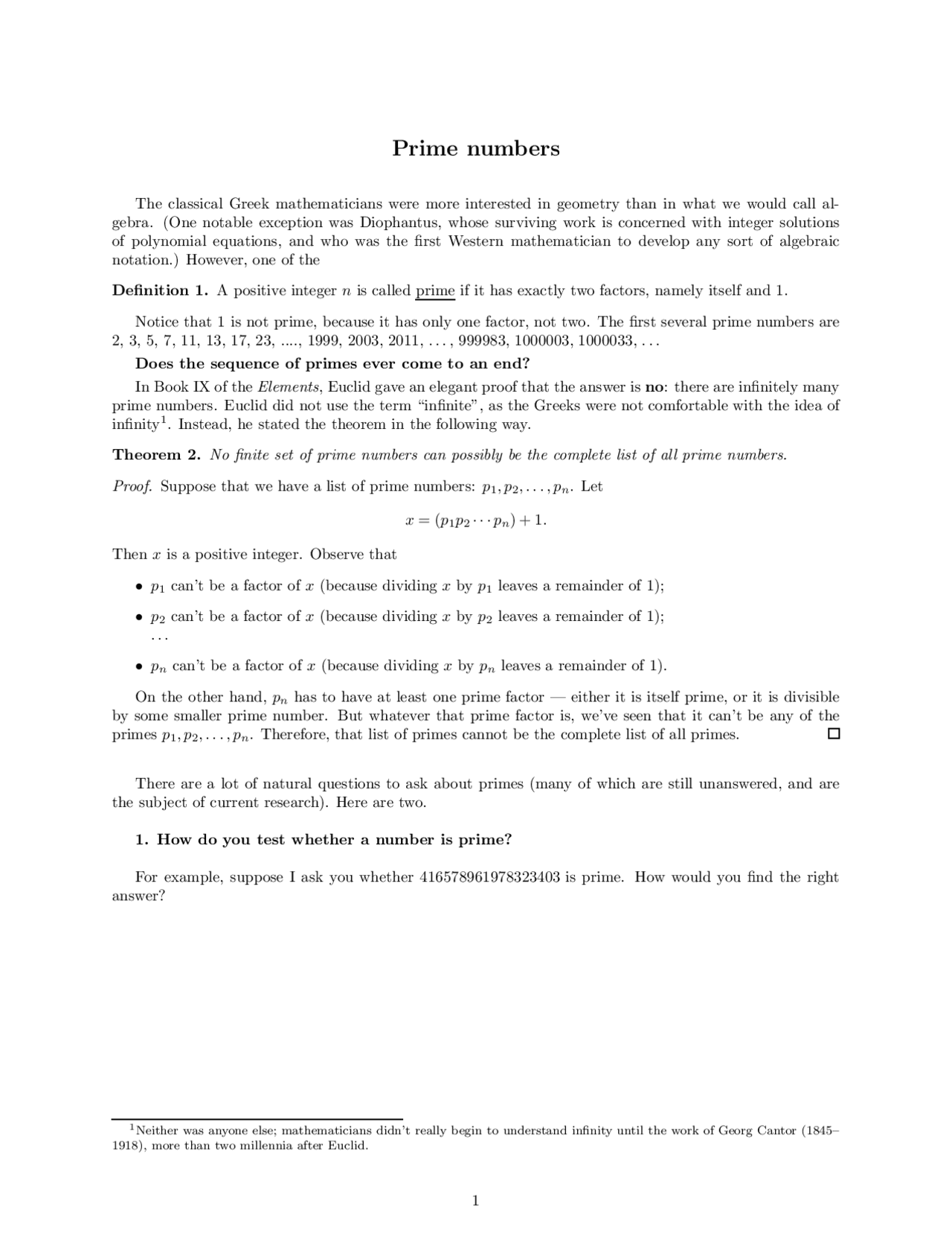 2 Solved Problems on Sequences of Prime Numbers - Exam | MATH 410 - Docsity