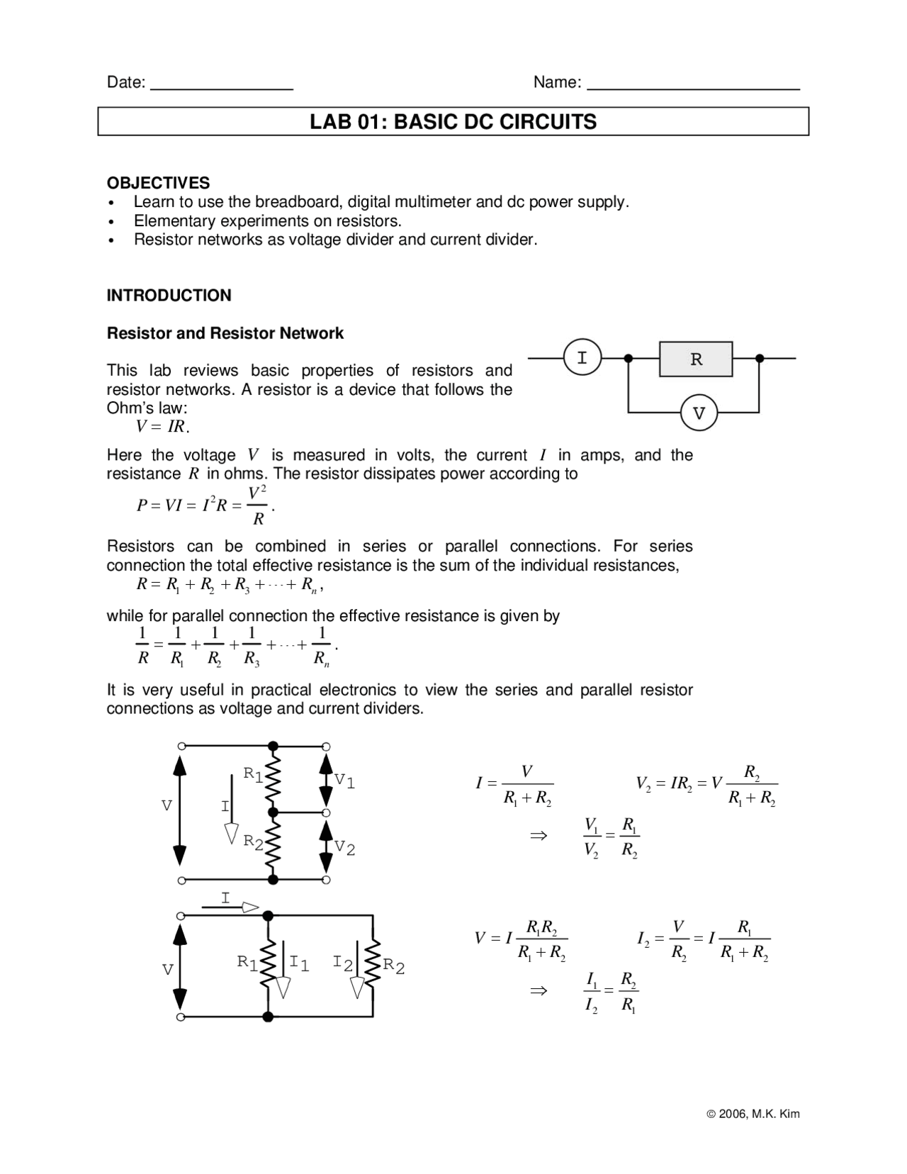 Basic Dc Circuits Laboratory 1 Phy 4744c Docsity