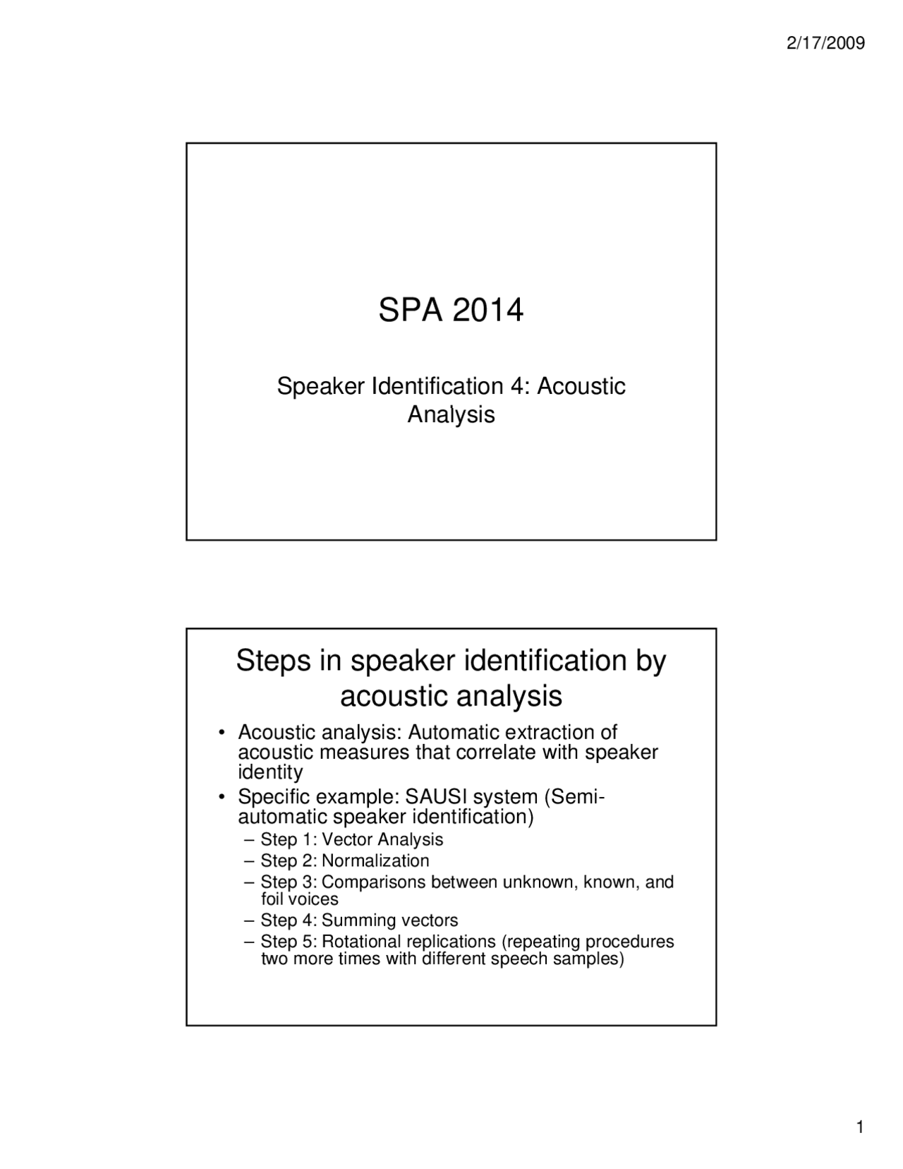 Lecture Slides On Speaker Identification By Acoustic Analysis Spa