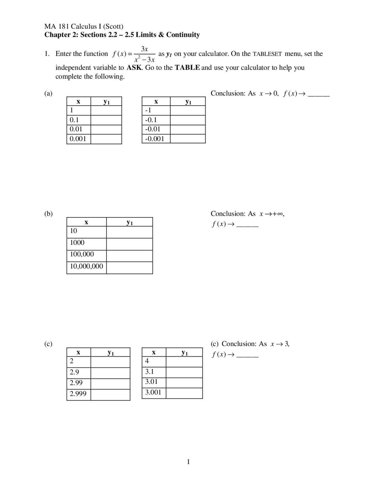 Practice Homework 2 Limits And Continuity Ma 181 Docsity