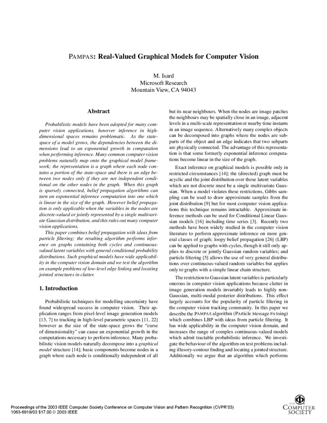 Pampas: Real Valued Graphical Models for Computer Vision | CIS 6930 - Docsity