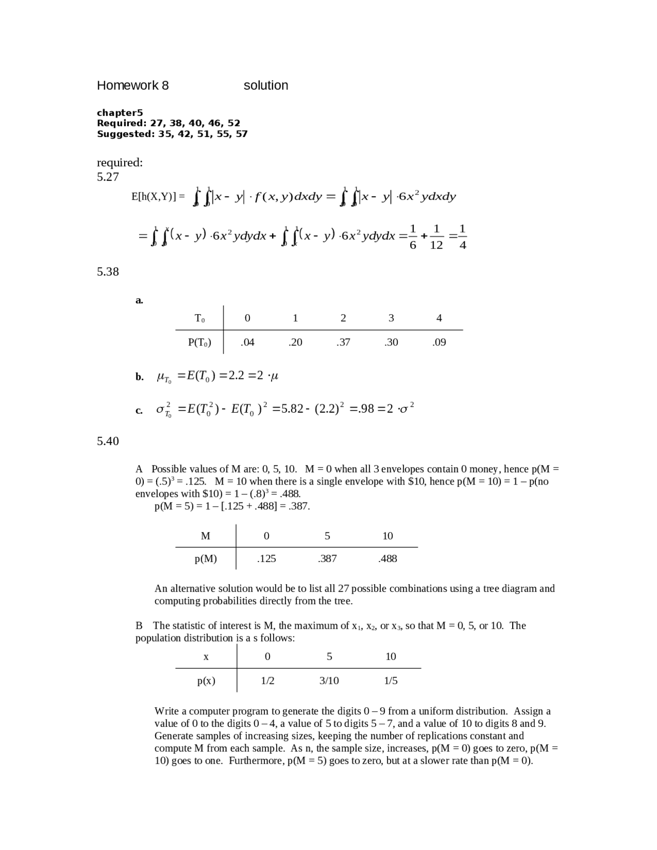 Probability and Statistics Homework Solution: Maximum Value of Envelopes Contents | Assignments ...