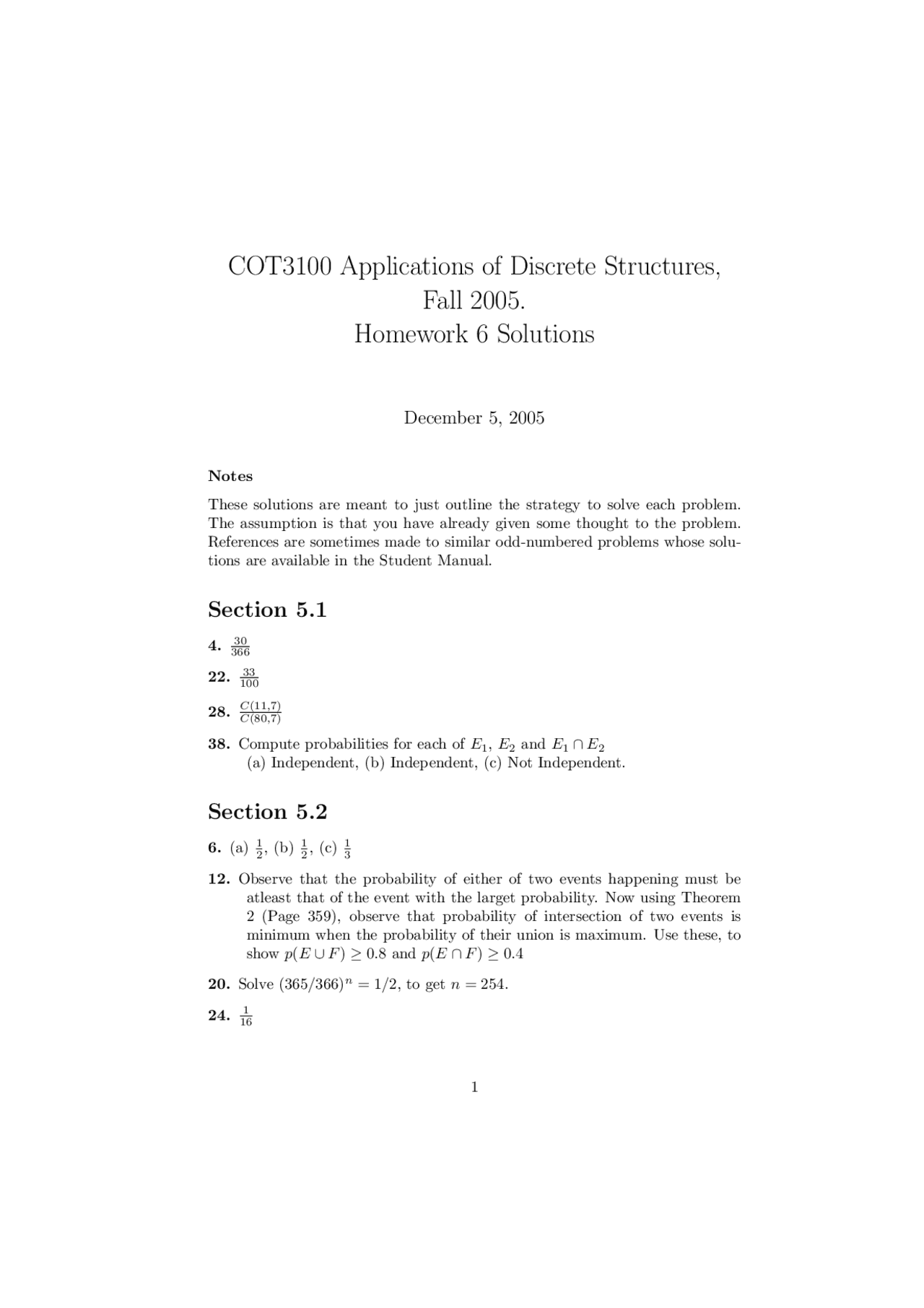 Assignment 6 With Solution For Applications Of Discrete Structure Cot 3100 Docsity