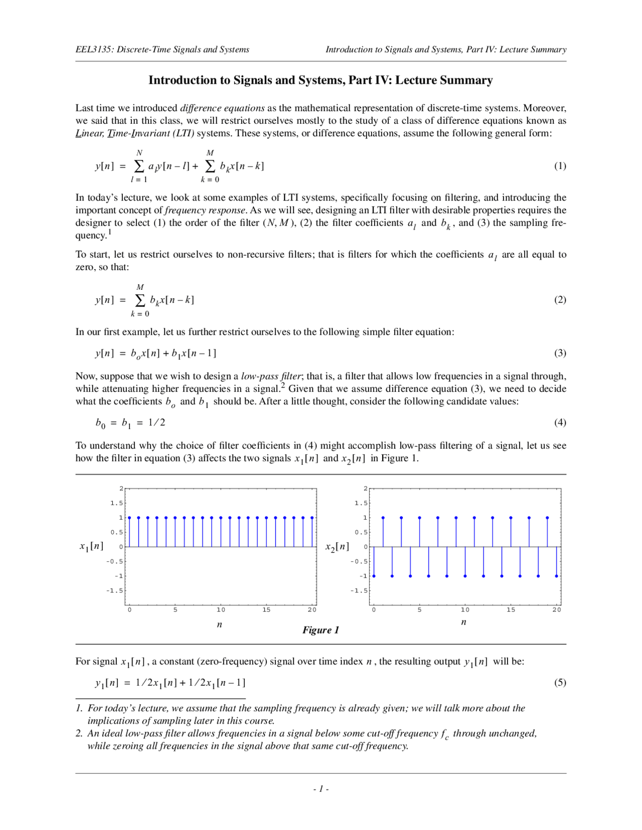 Introduction To Signals And Systems Part Iv Lecture Summary Eel