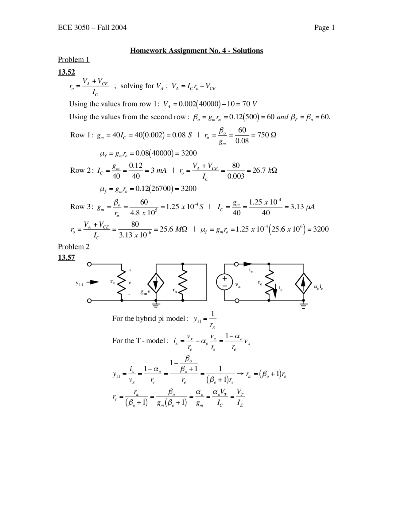 4 Solved Problems On The Analog Electronics Assignment 4 Ece 3050