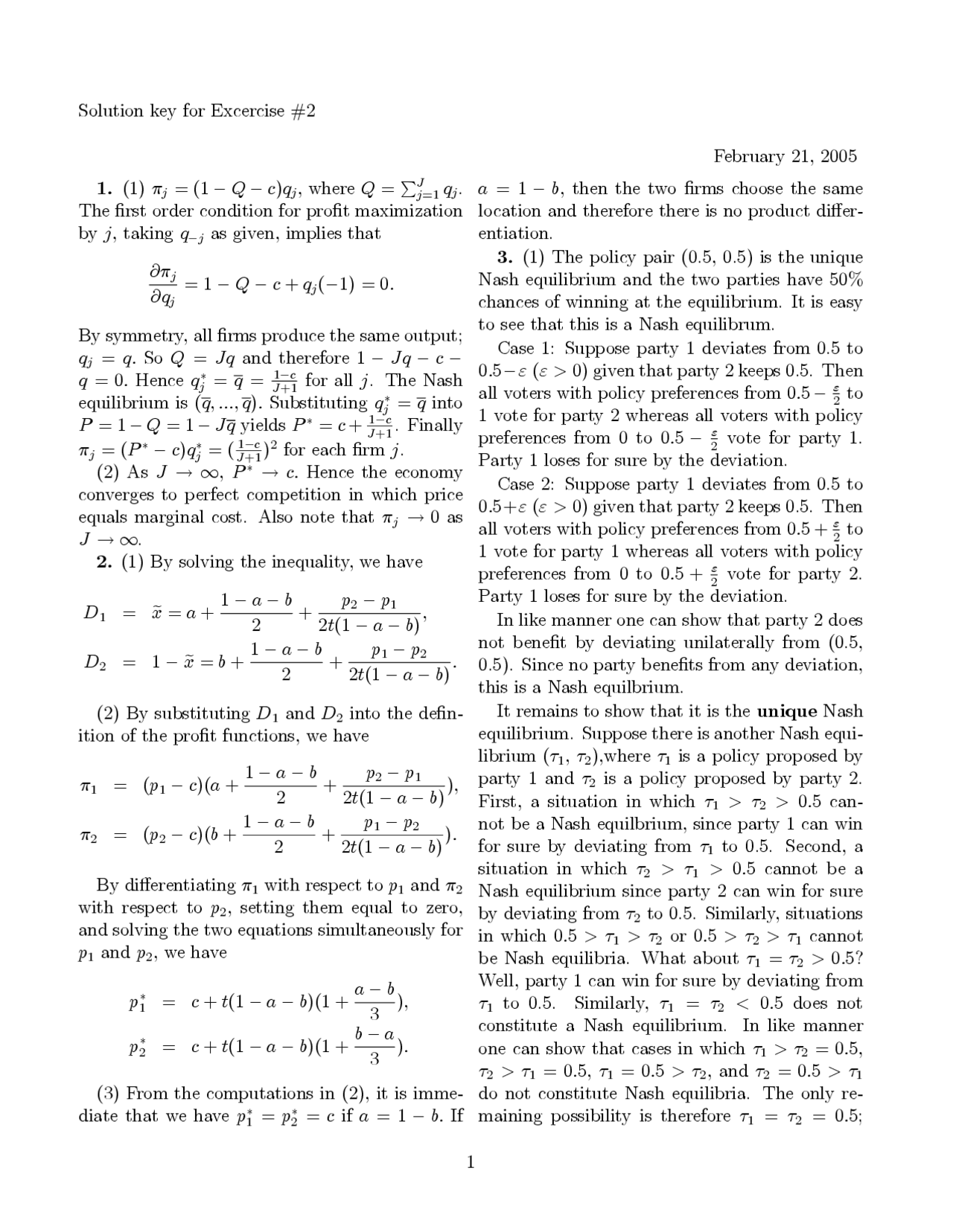 7 Solved Problems In Assignment 2 On Game Theory Structure Econ 702