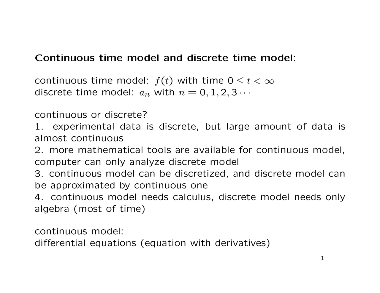 Continuous Time And Discrete Time Model Lab Math 345 Docsity