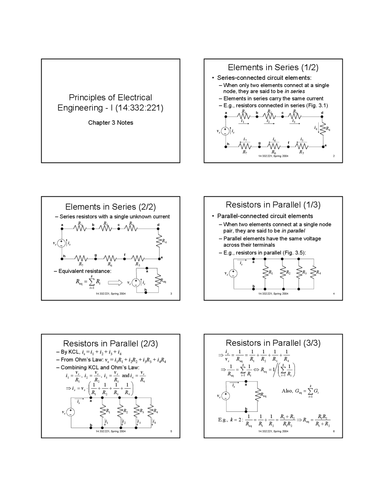 Elements in Series, Resistors in Parallel - Lecture Slides | 332 221 - Docsity