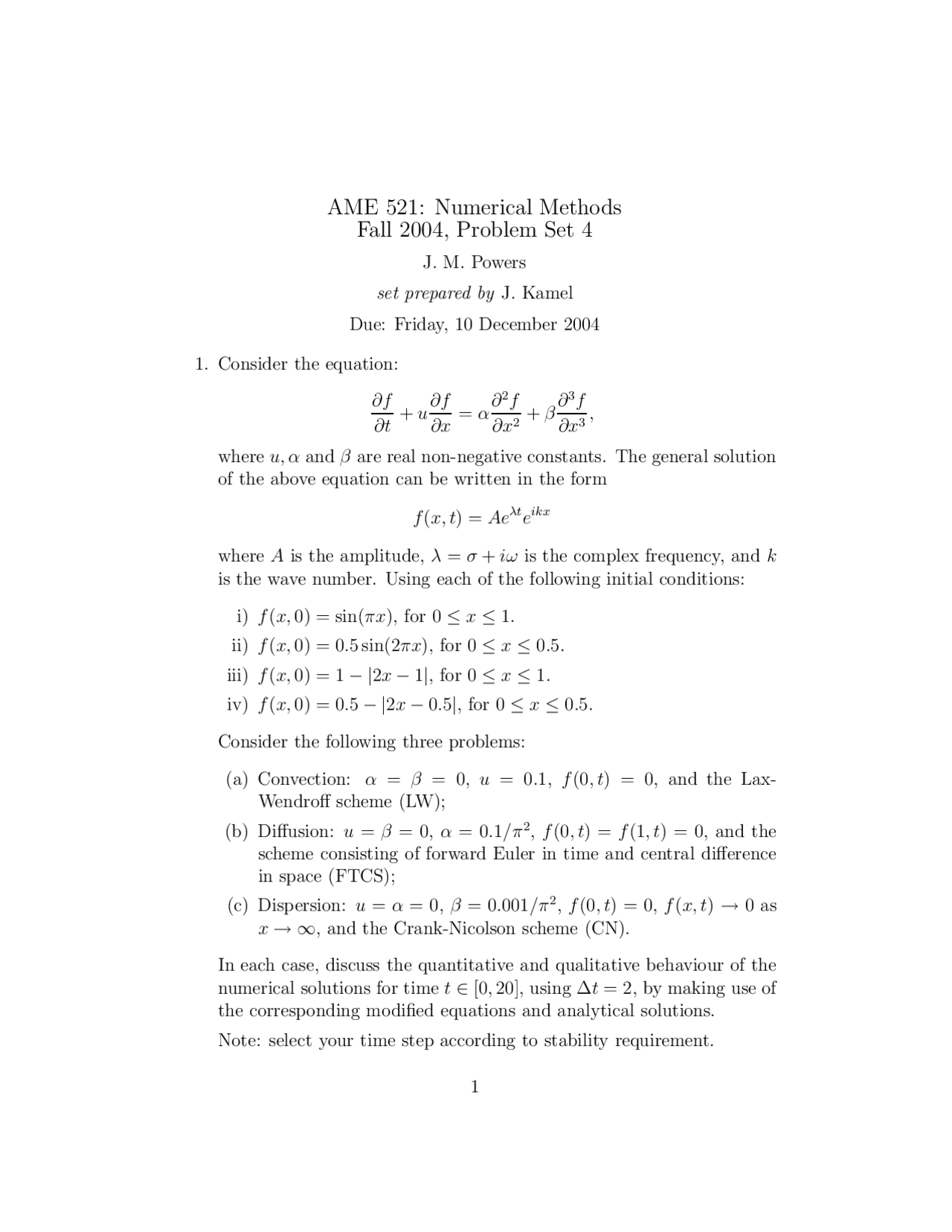 Numerical Methods Problem Set 4 Questions Ame 60614 Docsity