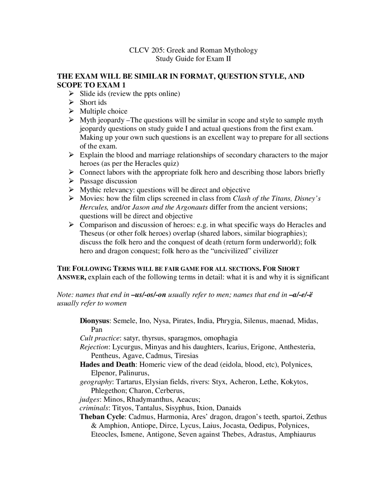 Greek & Roman Mythology Study Guide: Exam II Prep - Labors, Heroes ...