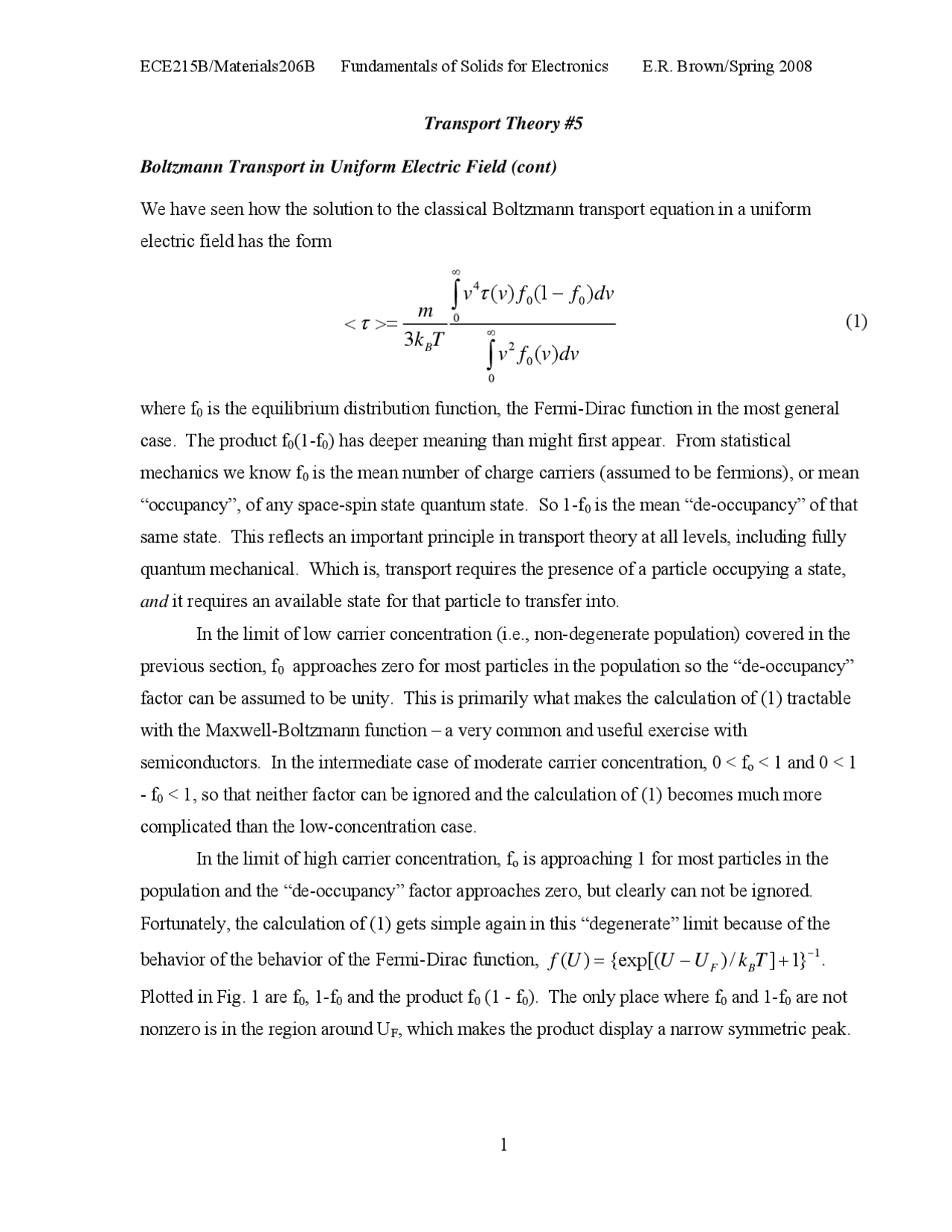 Fundamentals Of Solids For Electronics Transport Theory 5 Esm 215