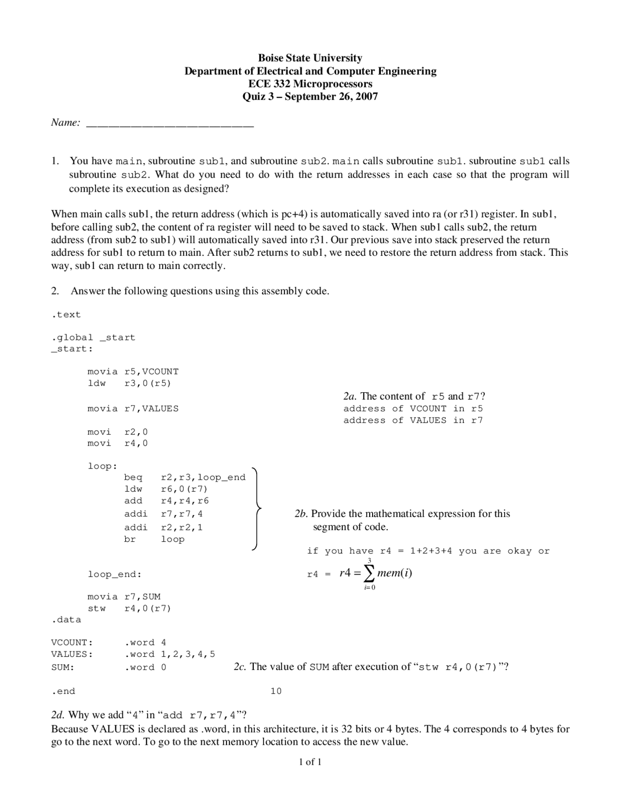 2 Solved Problems On Microprocessors Quiz 3 Ece 332 Docsity