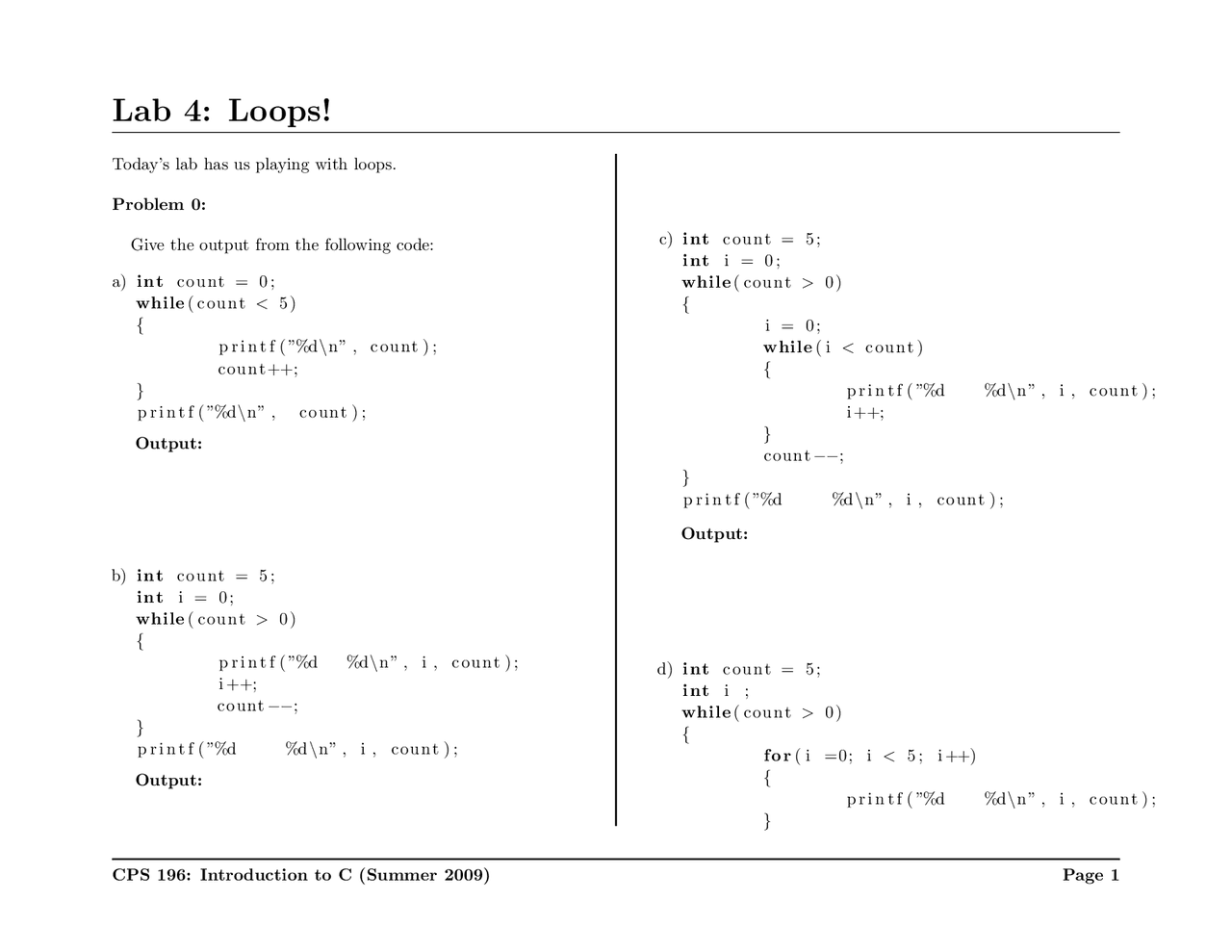 Loops Lab 4 Introduction To Computer Programming Lecture Notes Cps 196 Docsity