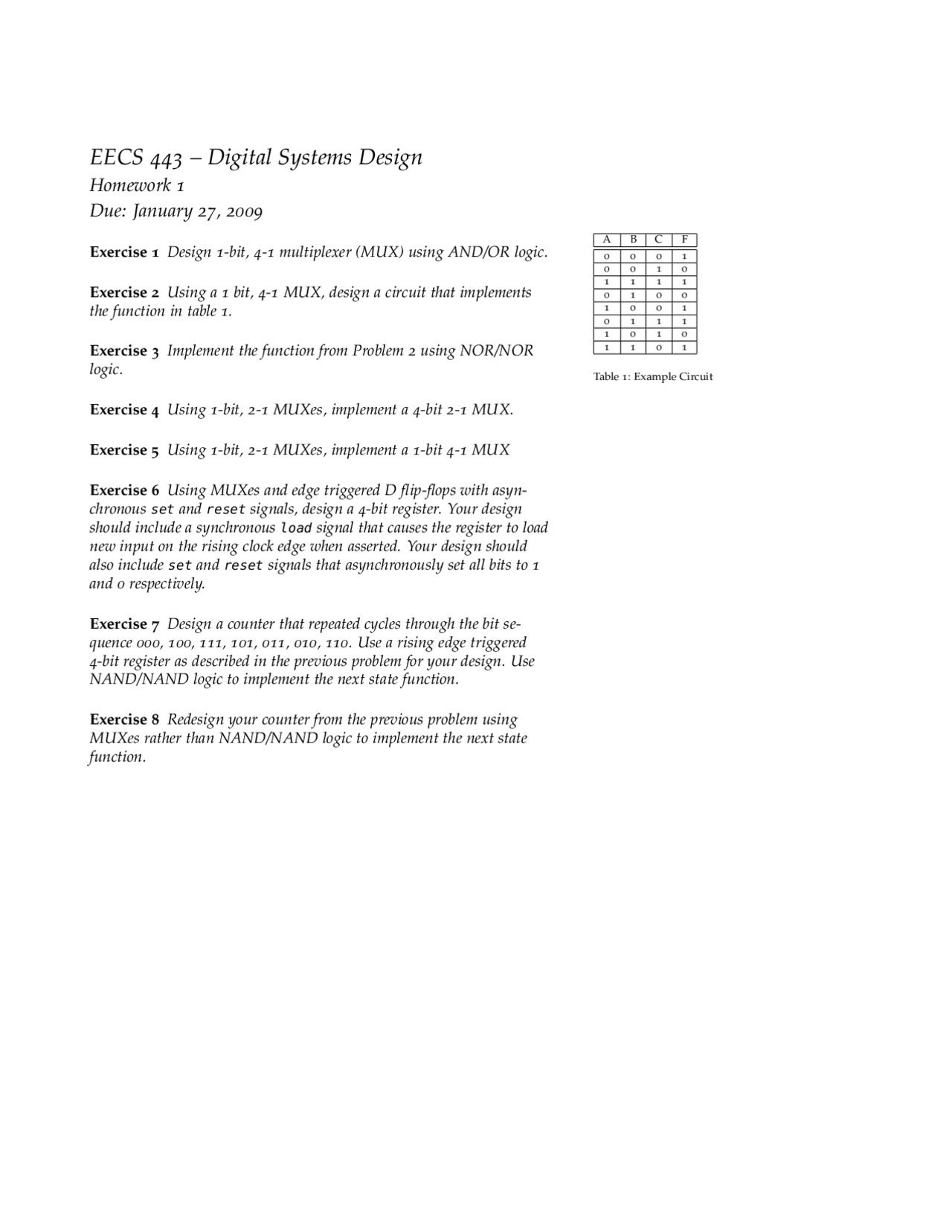 Questions For Assignment 1 Digital Systems Design Eecs 443 Docsity