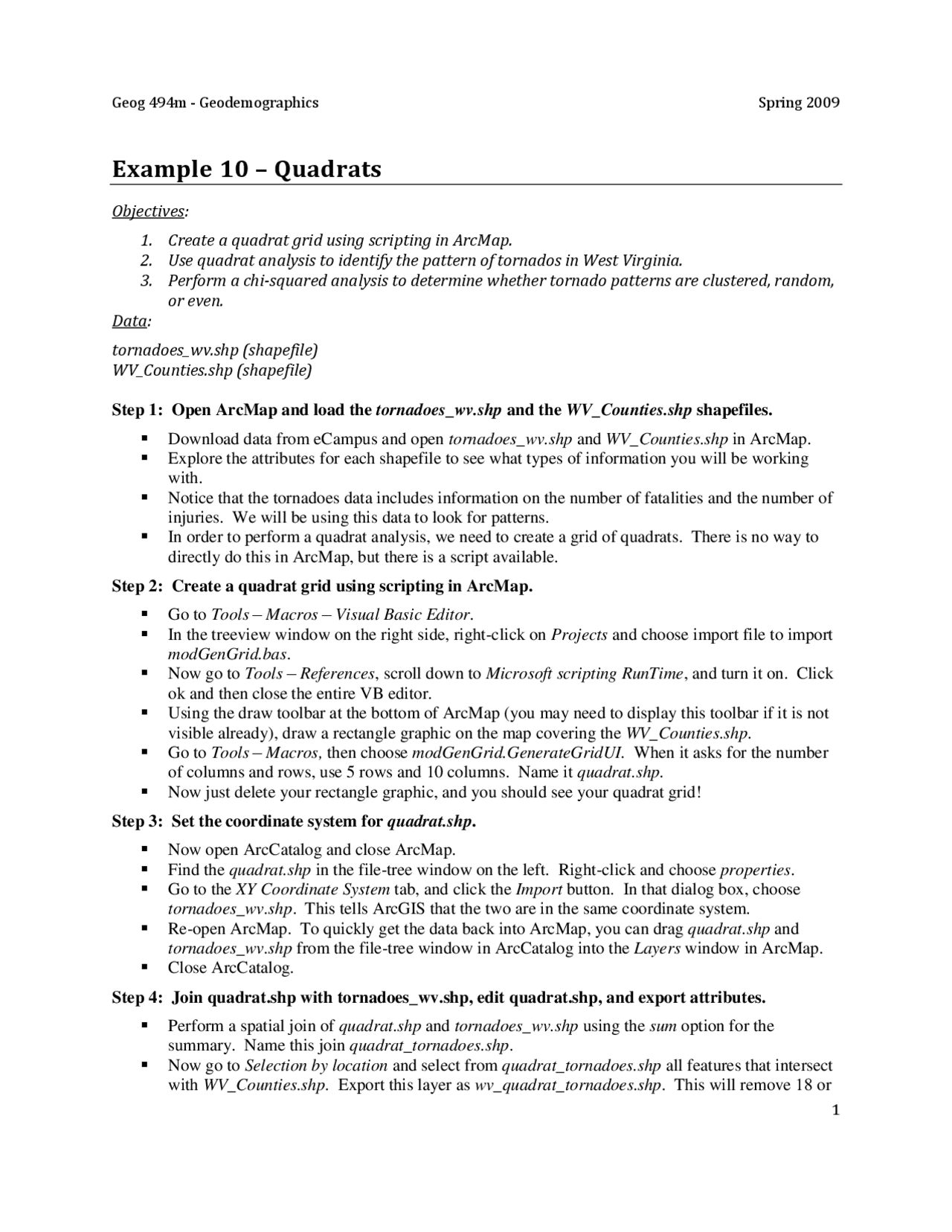 Example 10 - Quadrats – Geodemographics | GEOG 494M - Docsity