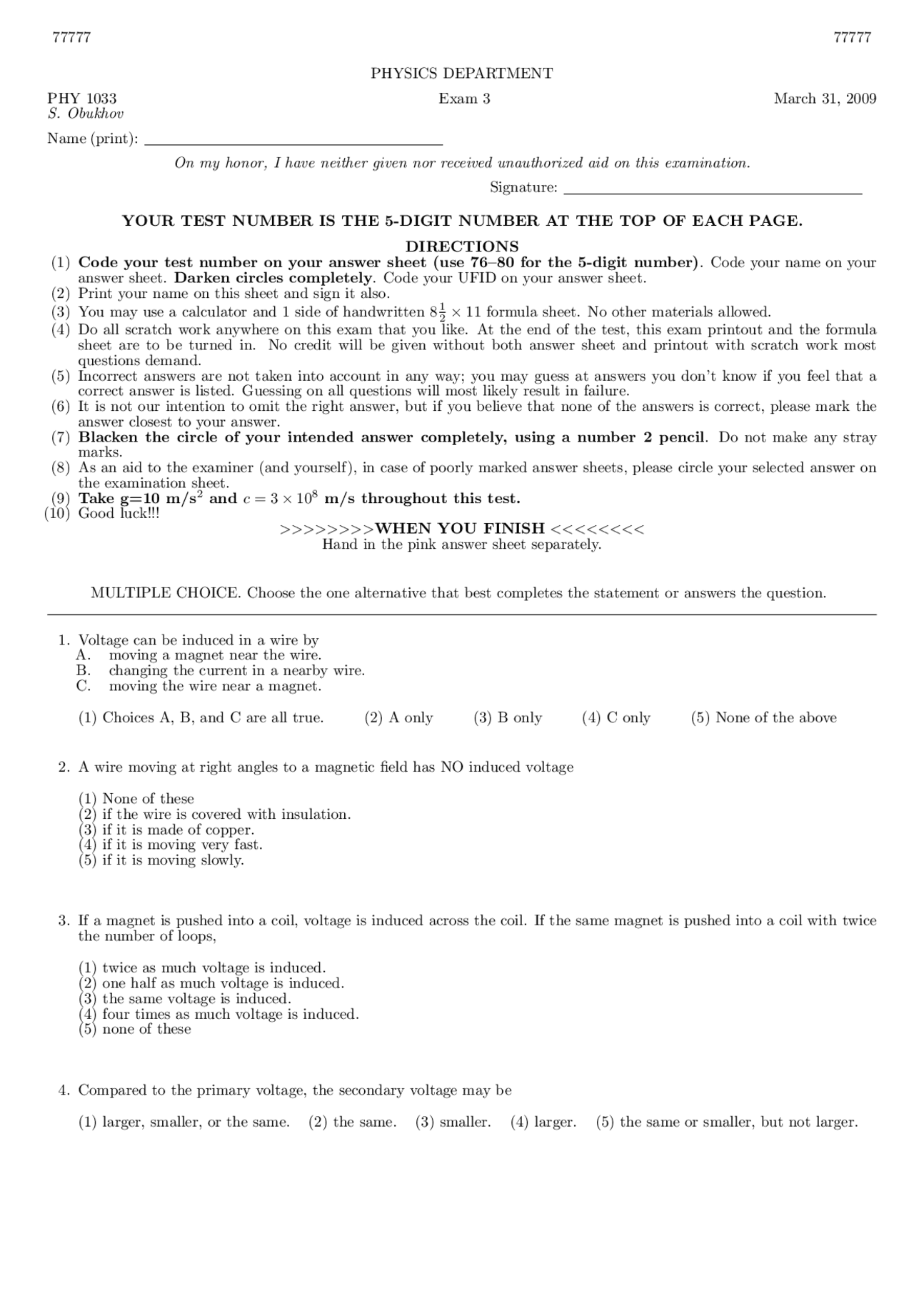 Practice Questions For Exam 3 Discovering Physics Phy 1033 Docsity