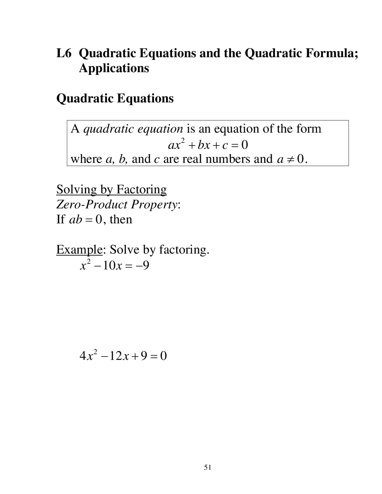 Quadratic Equations and Formulas Applications - Notes | MAC 1105 - Docsity