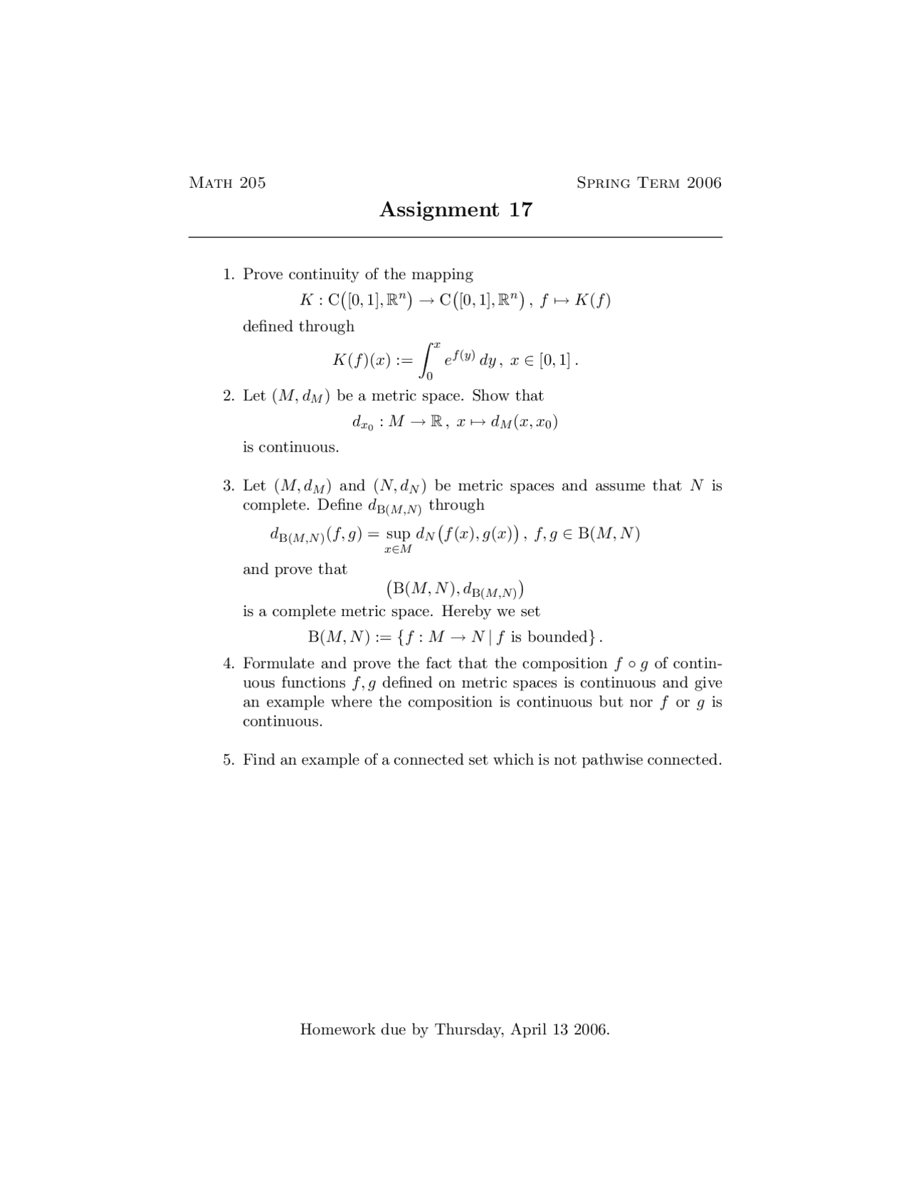 Assignment 17 For Introduction Graduate Analysis Math 205 Docsity