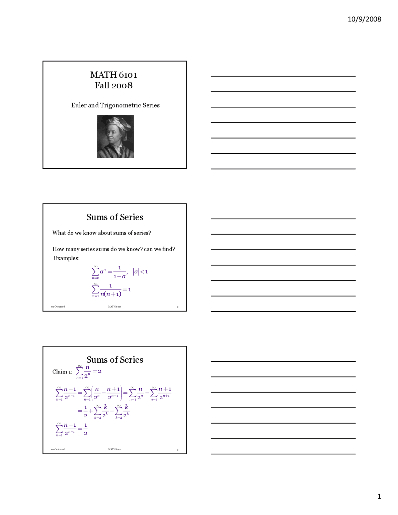 Eulers And The Trigonometric Series Lecture Slides Math 6101 Docsity