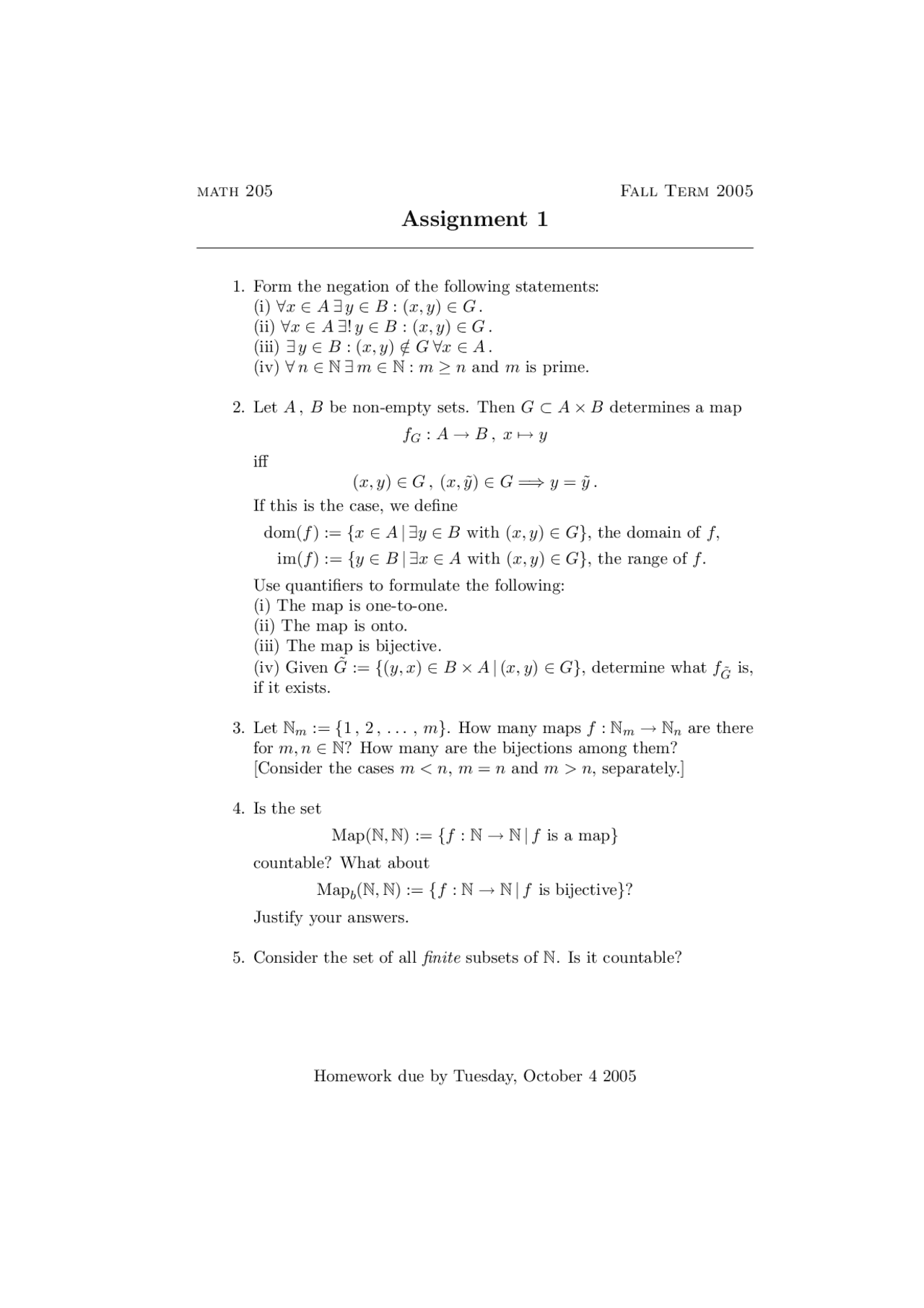 Homework 1 Questions Introduction Graduate Analysis Math 205 Docsity
