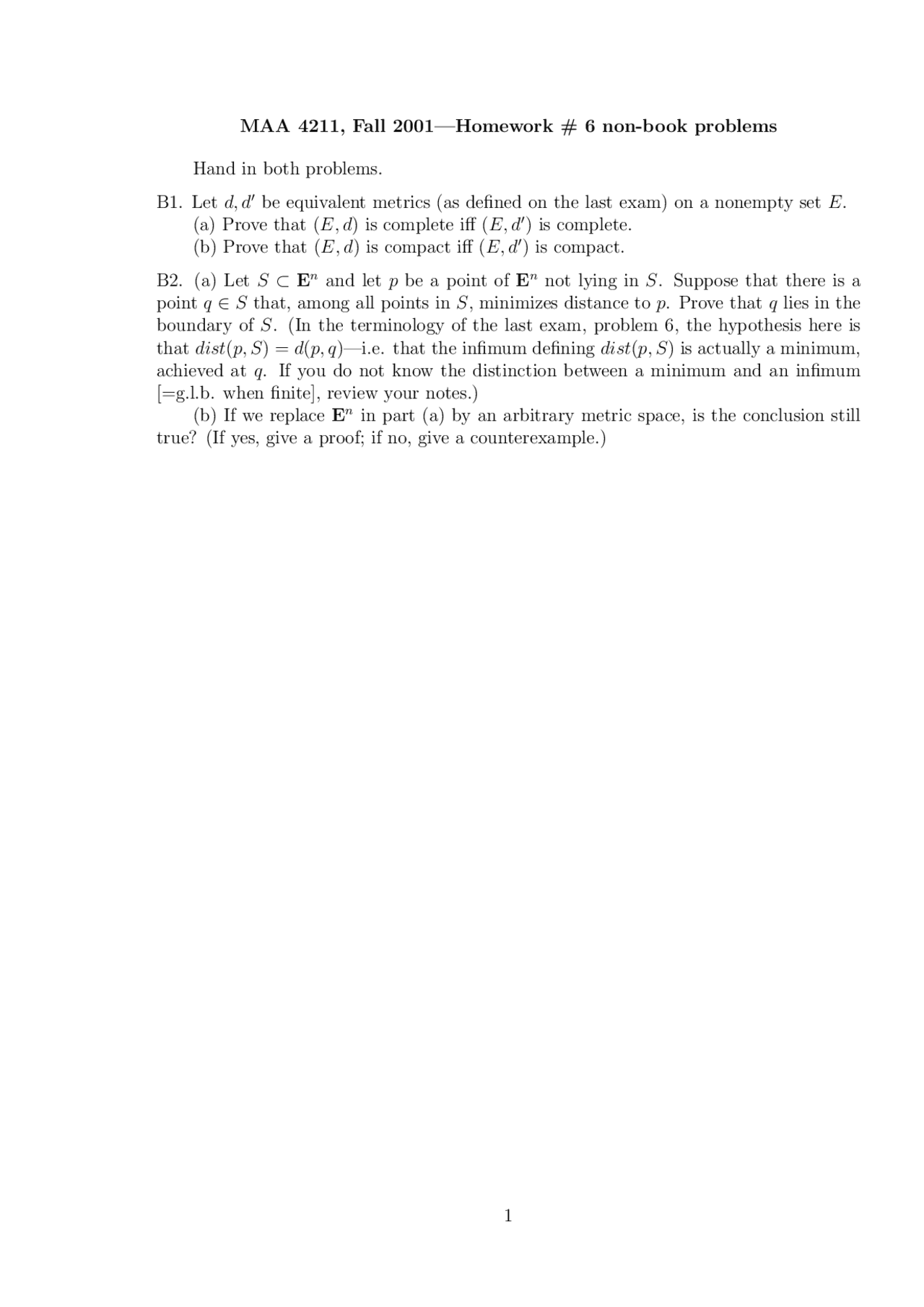 Homework 6 Practice - Advanced Calculus I | MAA 4211 - Docsity