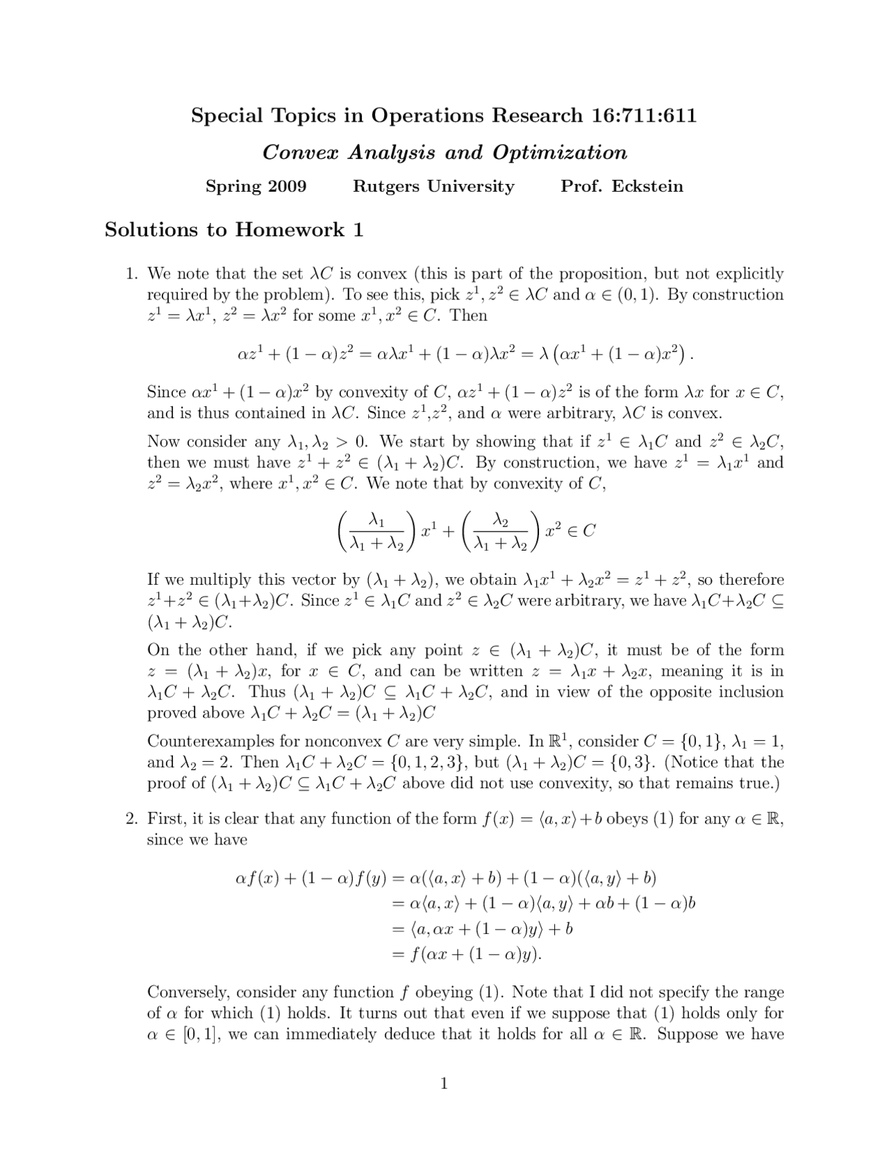 Convex Analysis And Optimization Assignment 2 711 611 Docsity