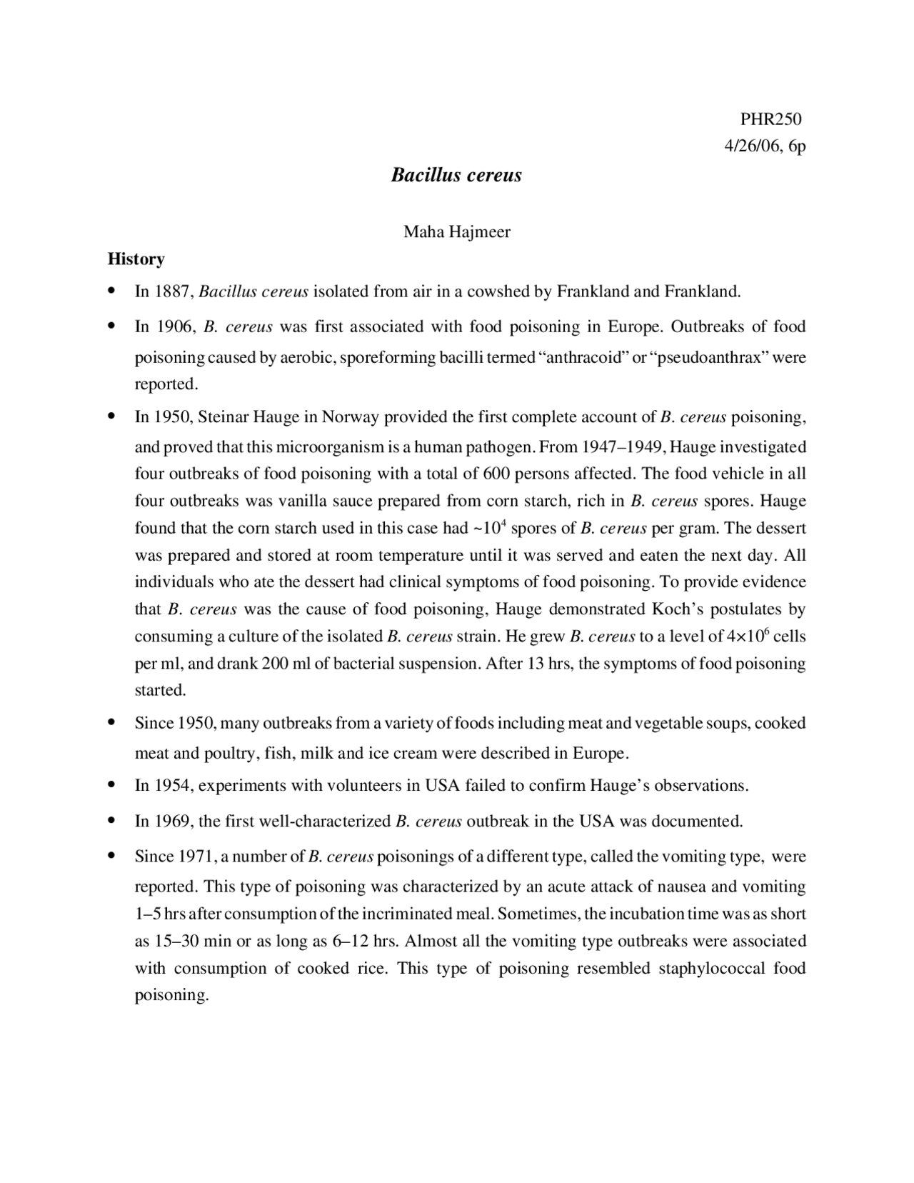 Bacillus Cereus Lecture Notes Foodborne Intoxication Phr 250