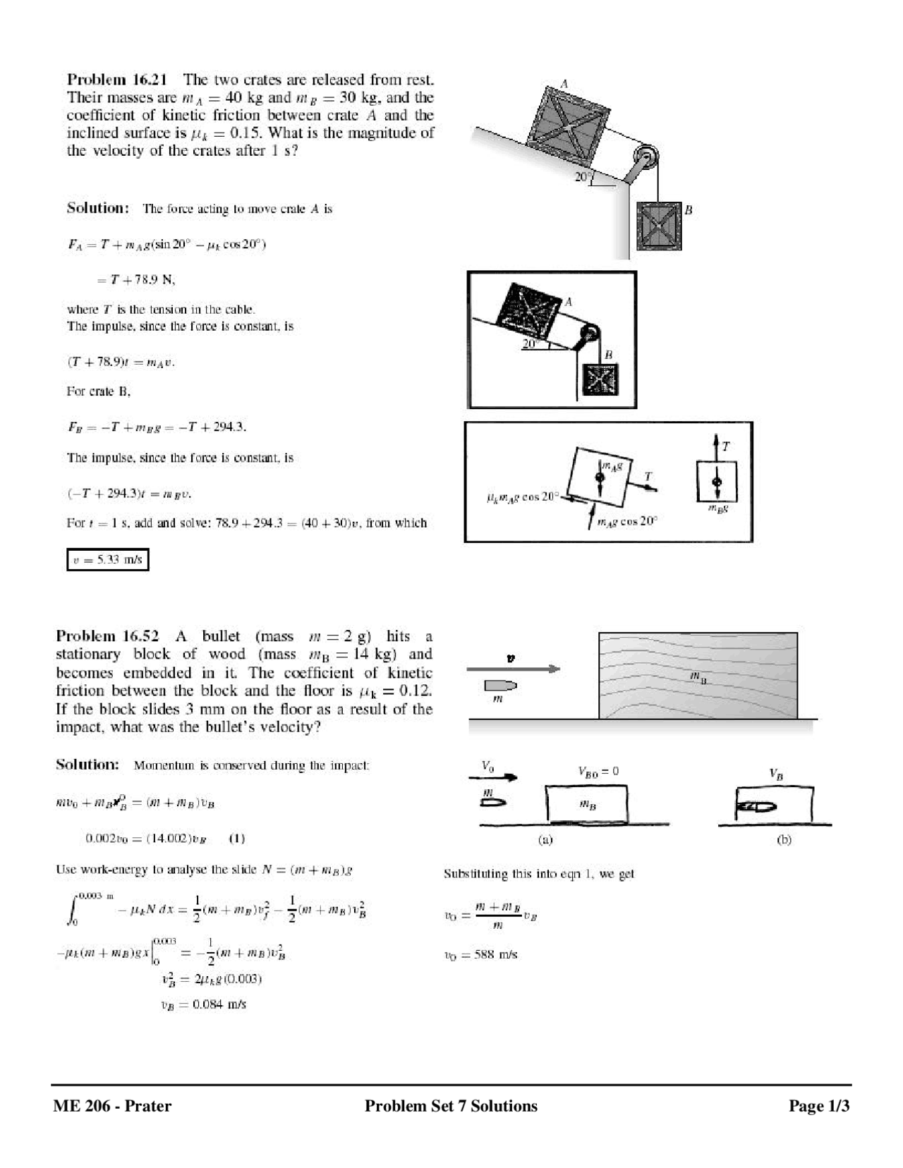 Problems Set 7 Solutions - Mechanics II- Dynamics | ME 206 - Docsity