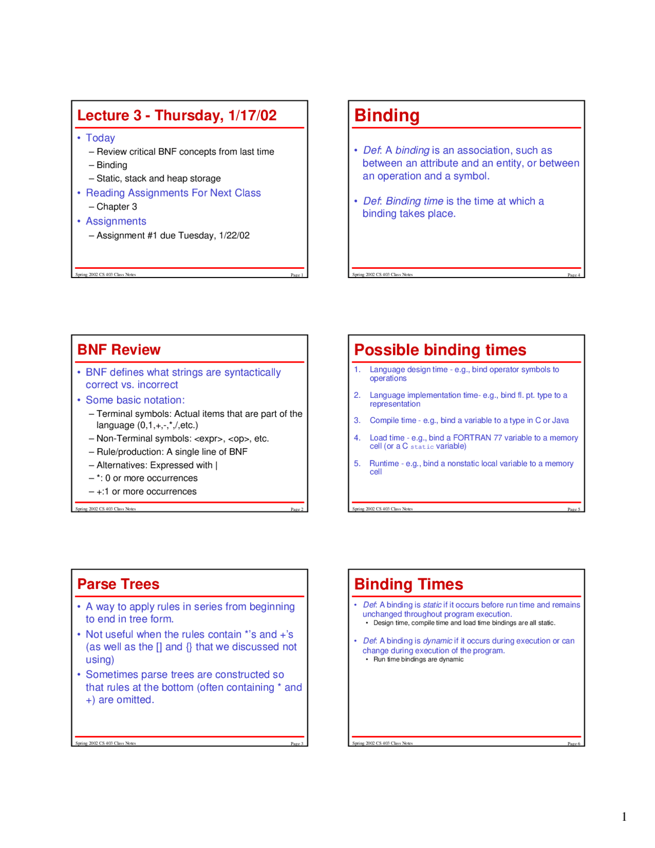 Lecture Slides On Binding Static Stack And Heap Storage Cs 403