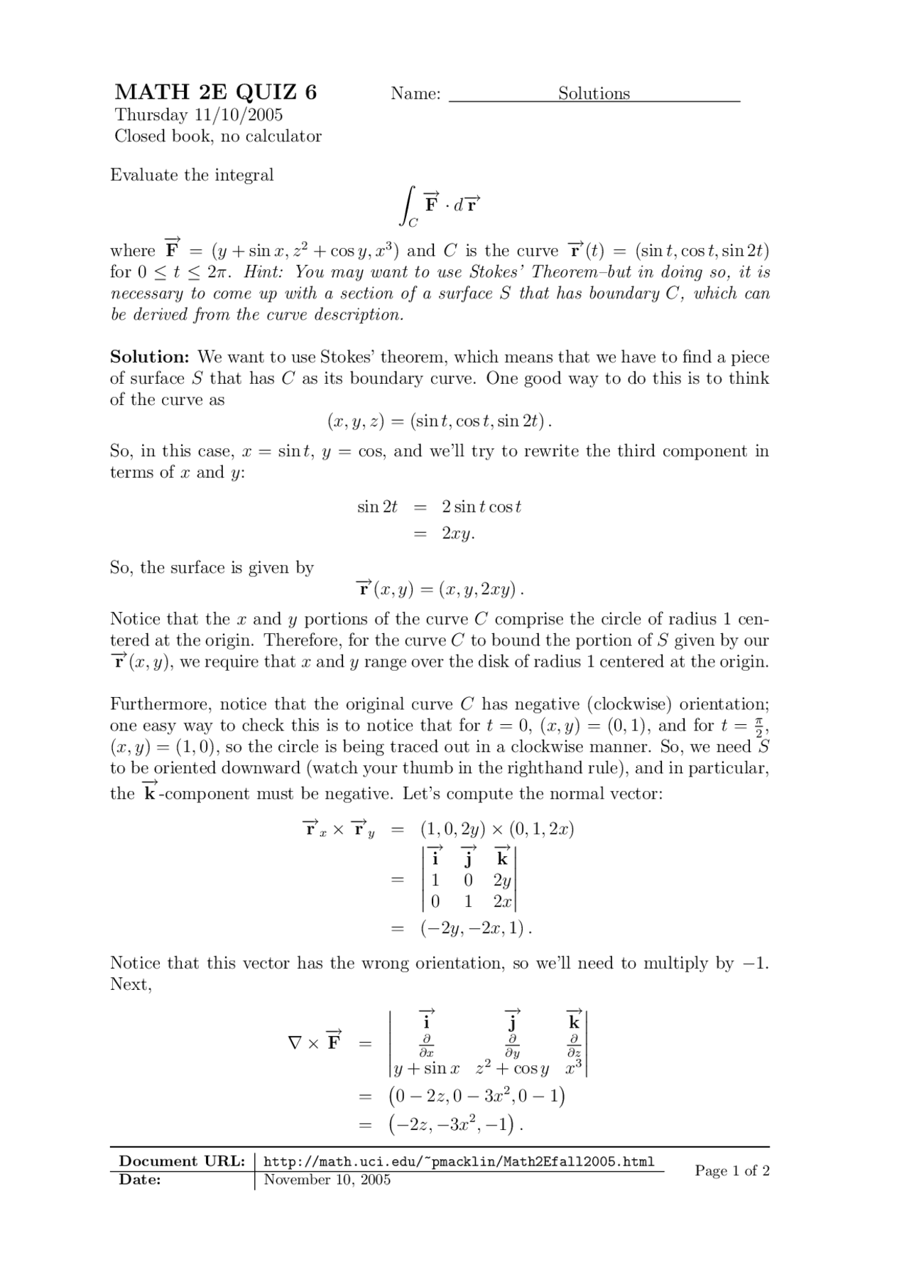 Solution For Quiz 6 Calculus Math 2 Docsity