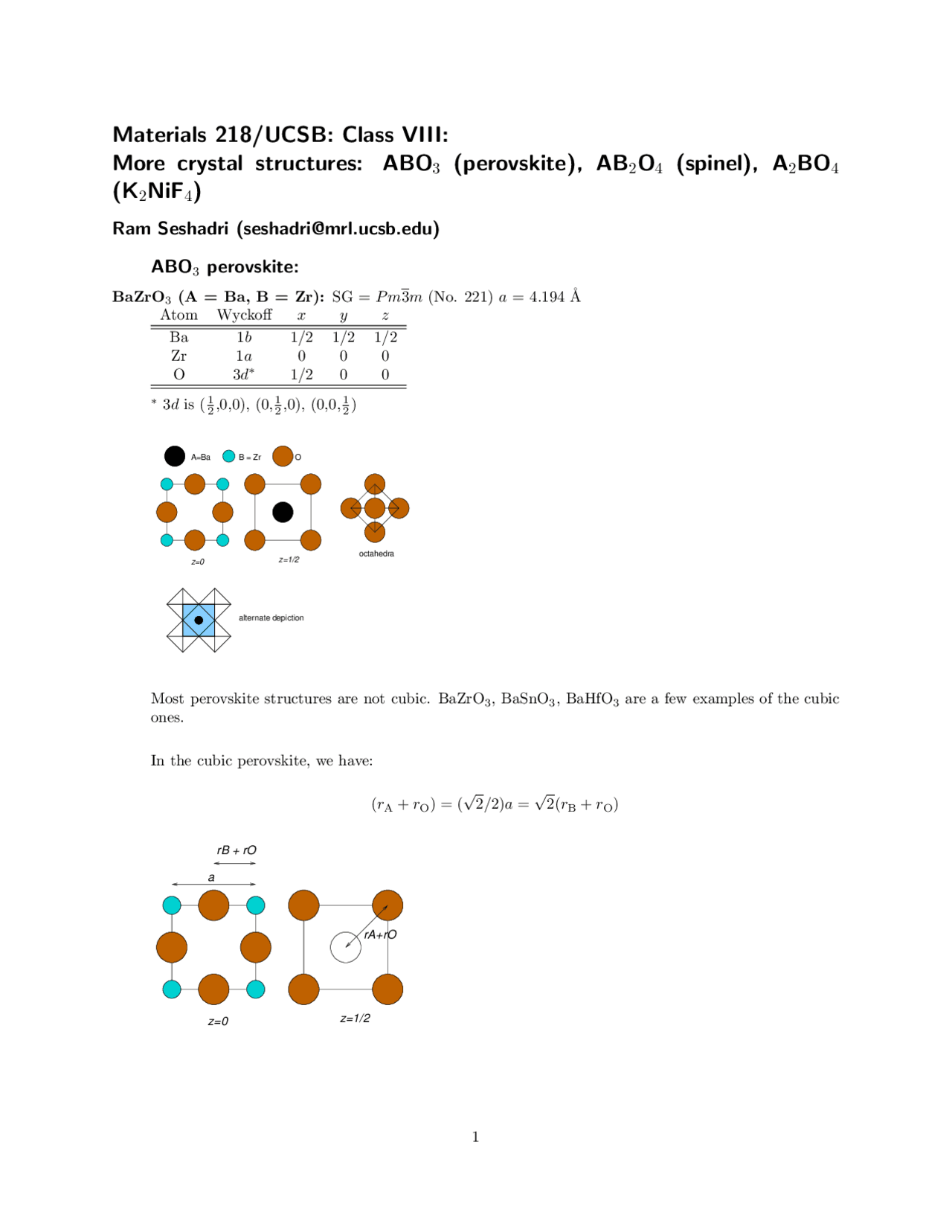 Notes On Crystal Structures Introduction To Inorganic Materials
