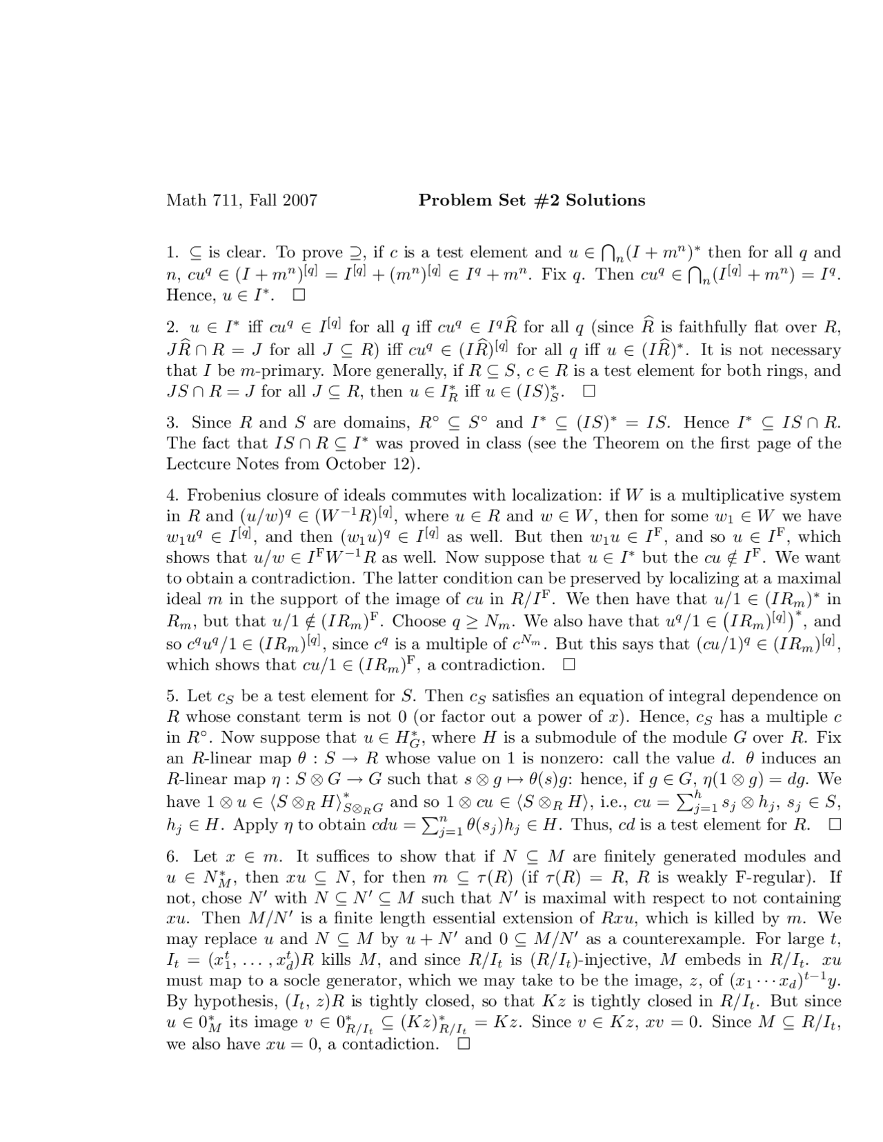 Homework 2 With Answers Advanced Algebra Math 711 Docsity