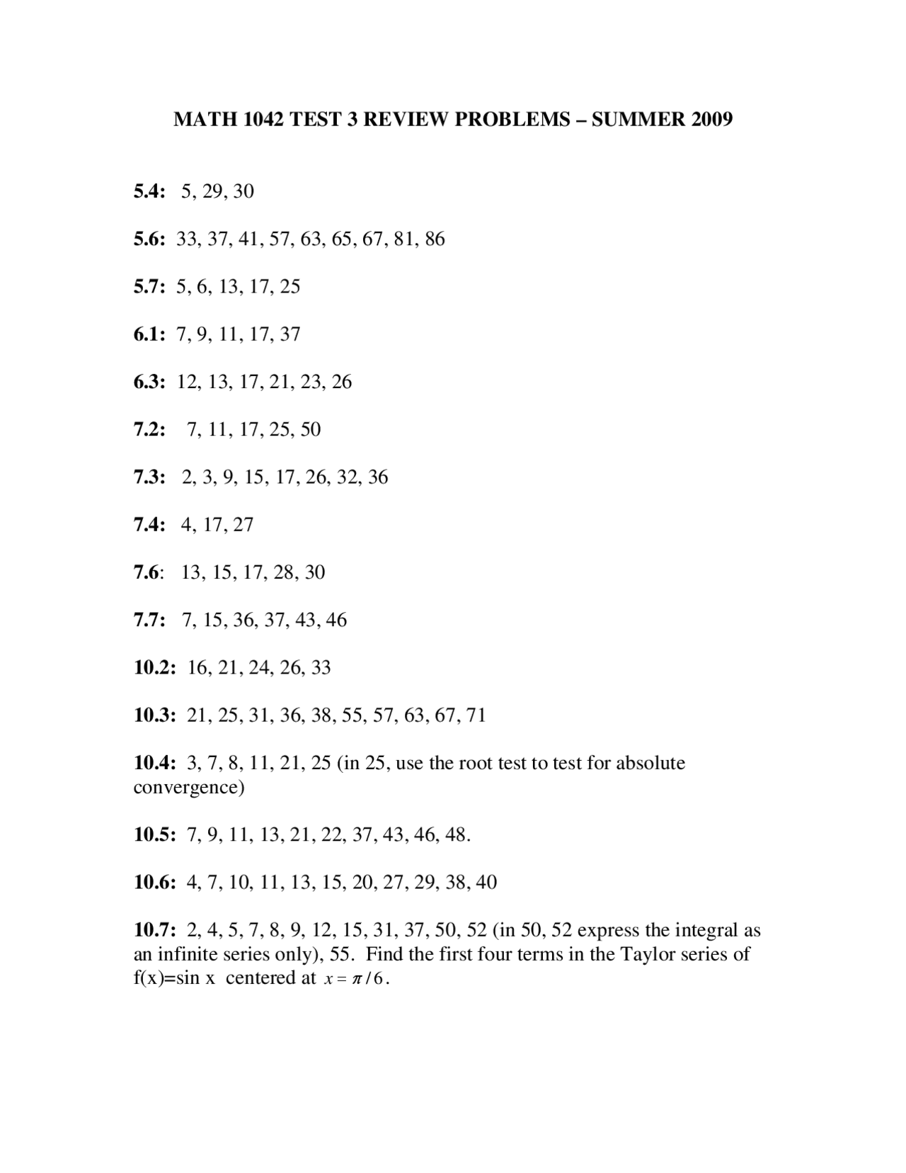 Test 3 Review Problems Calculus Ii Math 1042 Docsity