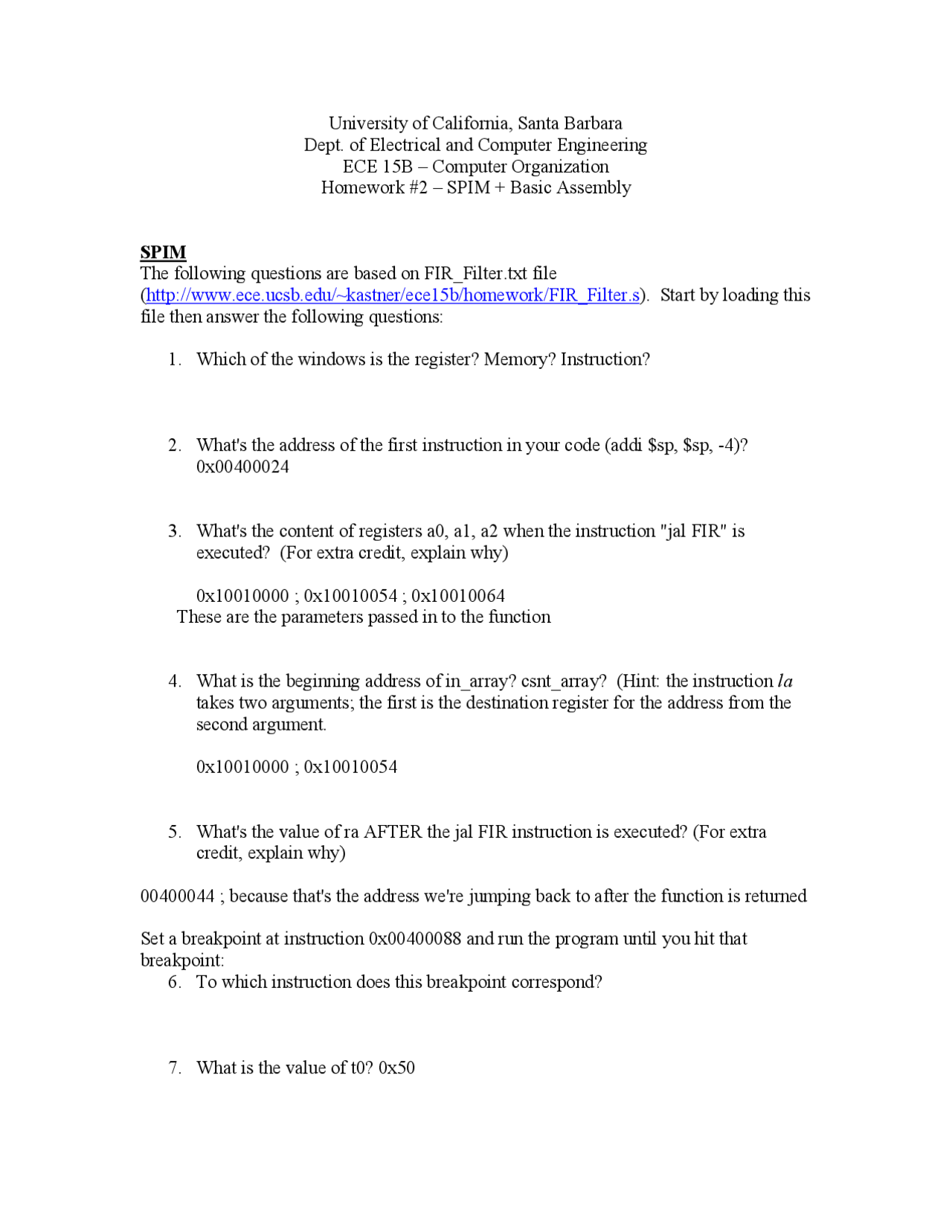 Computer Organization Spim And Basic Assembly Homework 2 Me 15