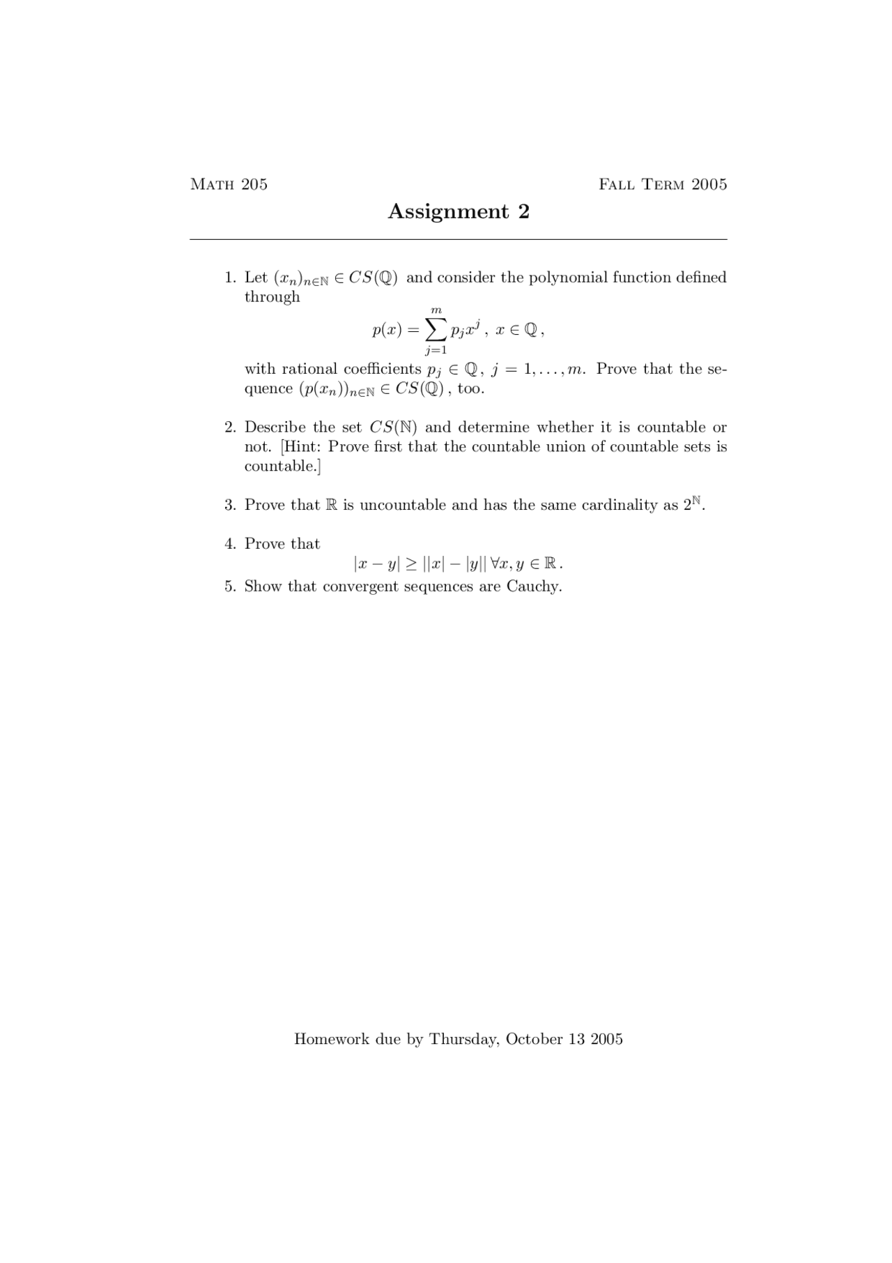 Introduction To Graduate Analysis Questions For Homework 2 Math 205