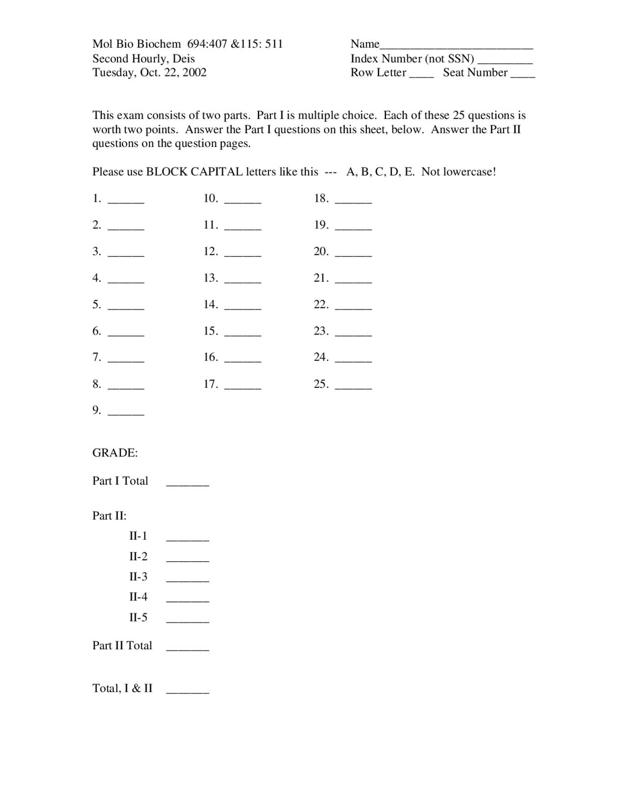 Exam Questions Molecular Biology And Biochemistry 115 511 Docsity
