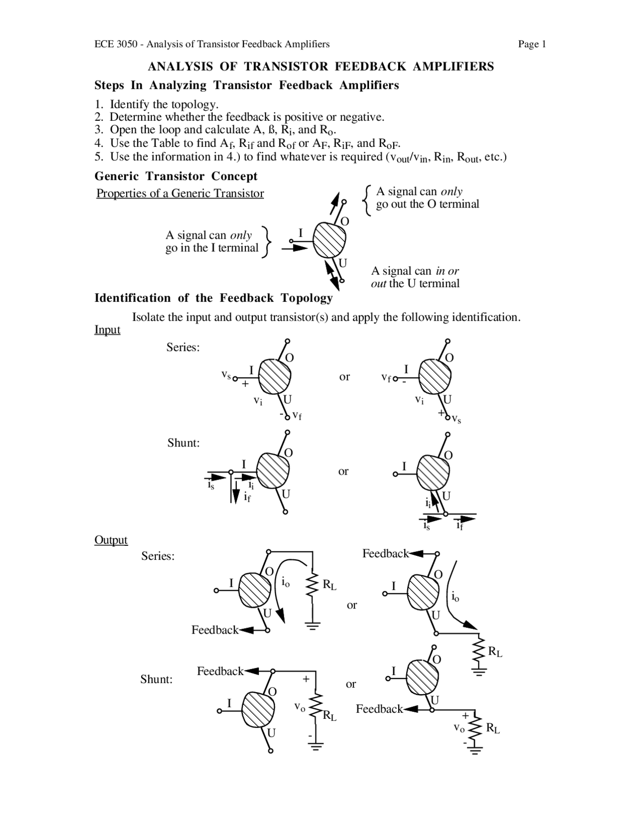 Analysis Of Transistor Feedback Amplifiers Lecture Notes Ece 3050 Docsity
